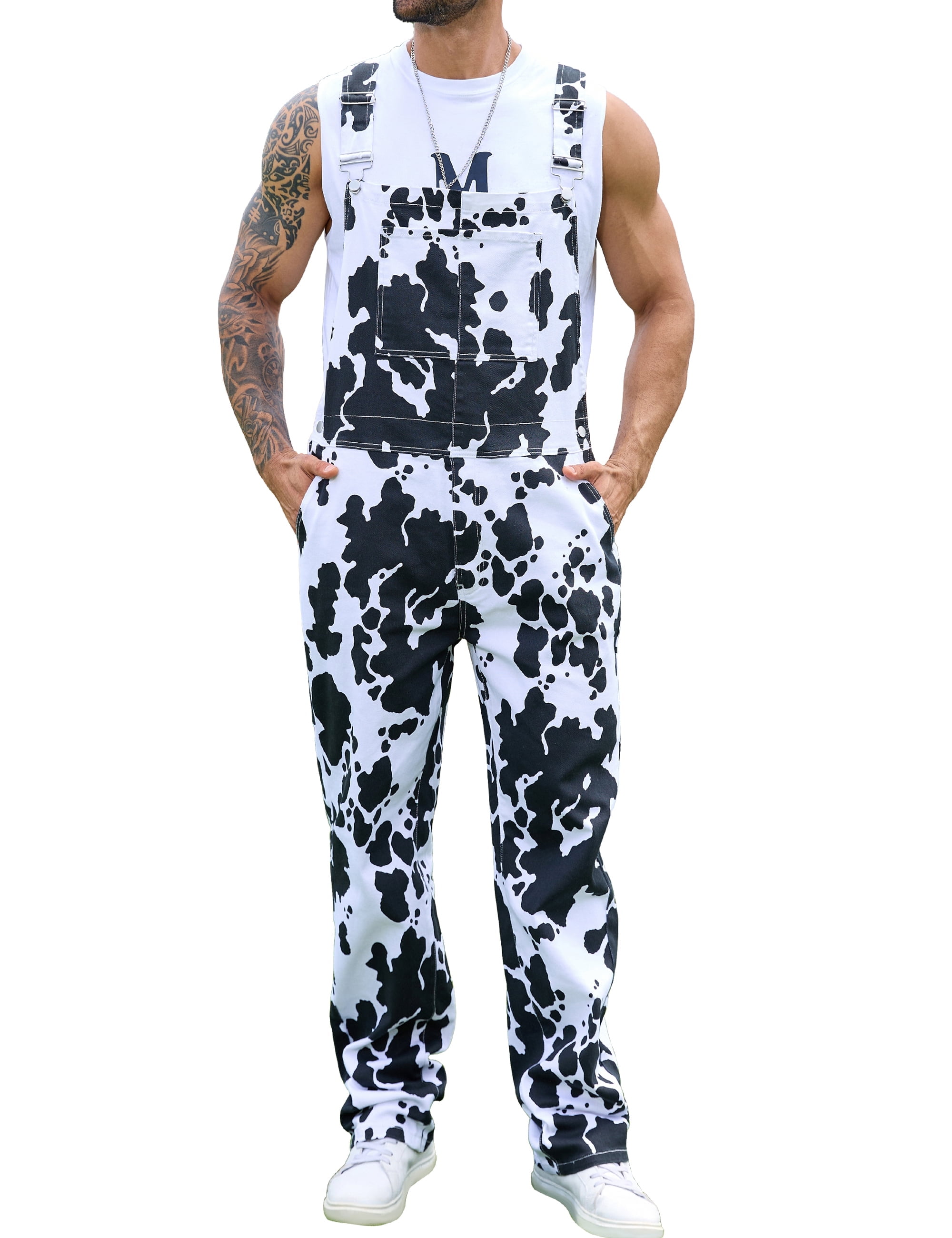 Cow Print Overalls for Men Fashion Animal Pants Cute Jumpsuit Bibs ...
