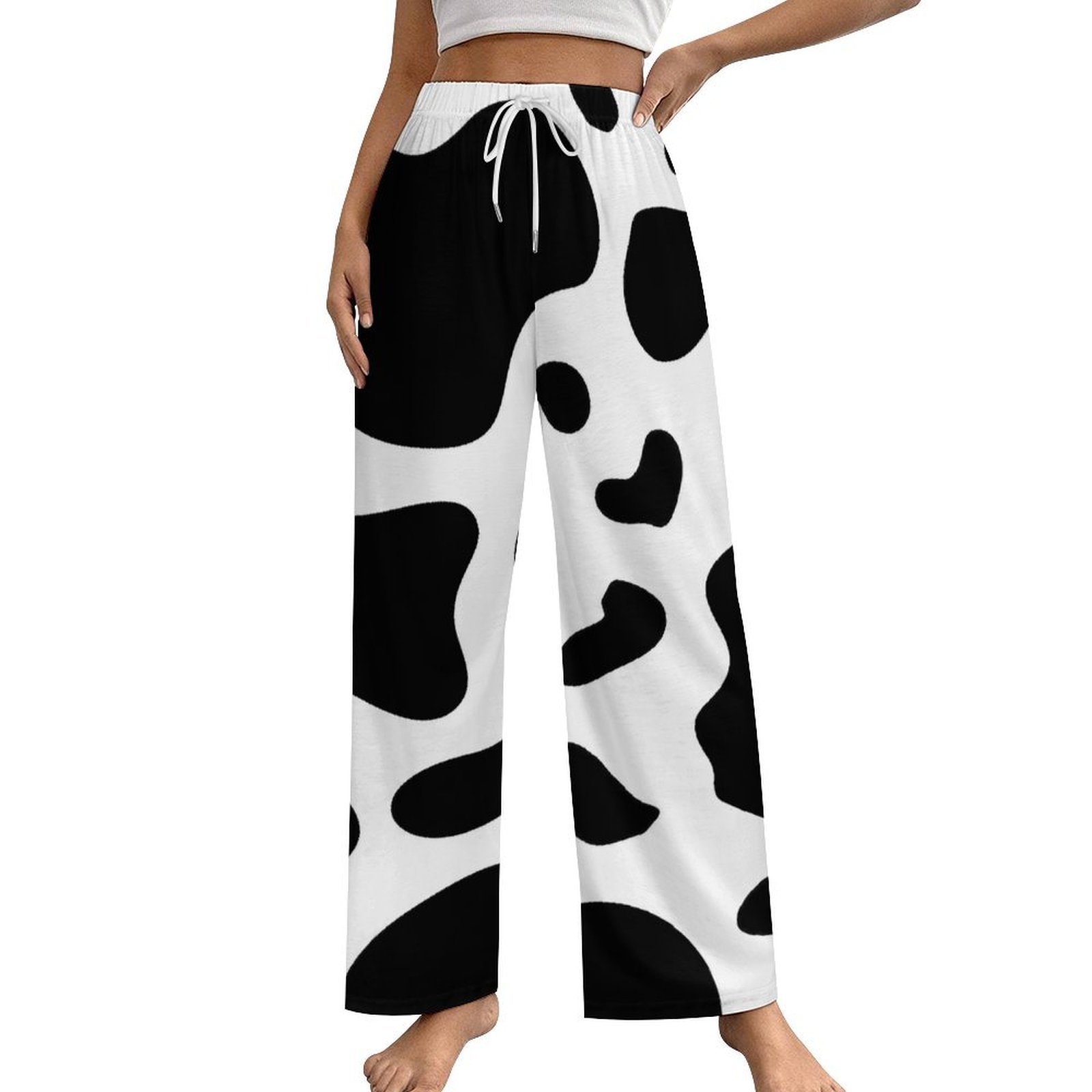 Cow Print Pajamas For Women Loose Retro Night Pajama Pants Comfortable ...