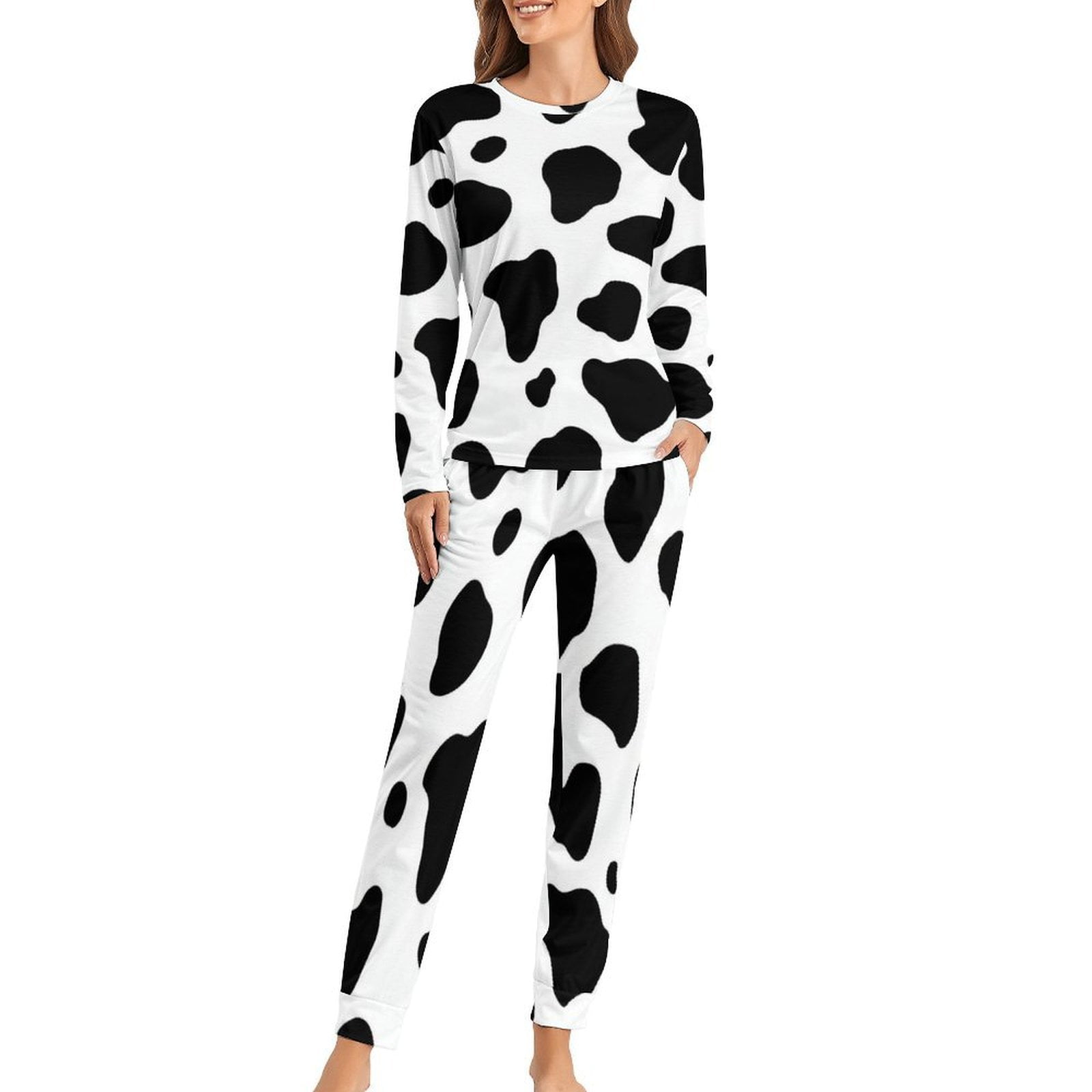 Cow Print Pajamas Woman 2 Piece Vintage Pajamas Set Long-Sleeve ...