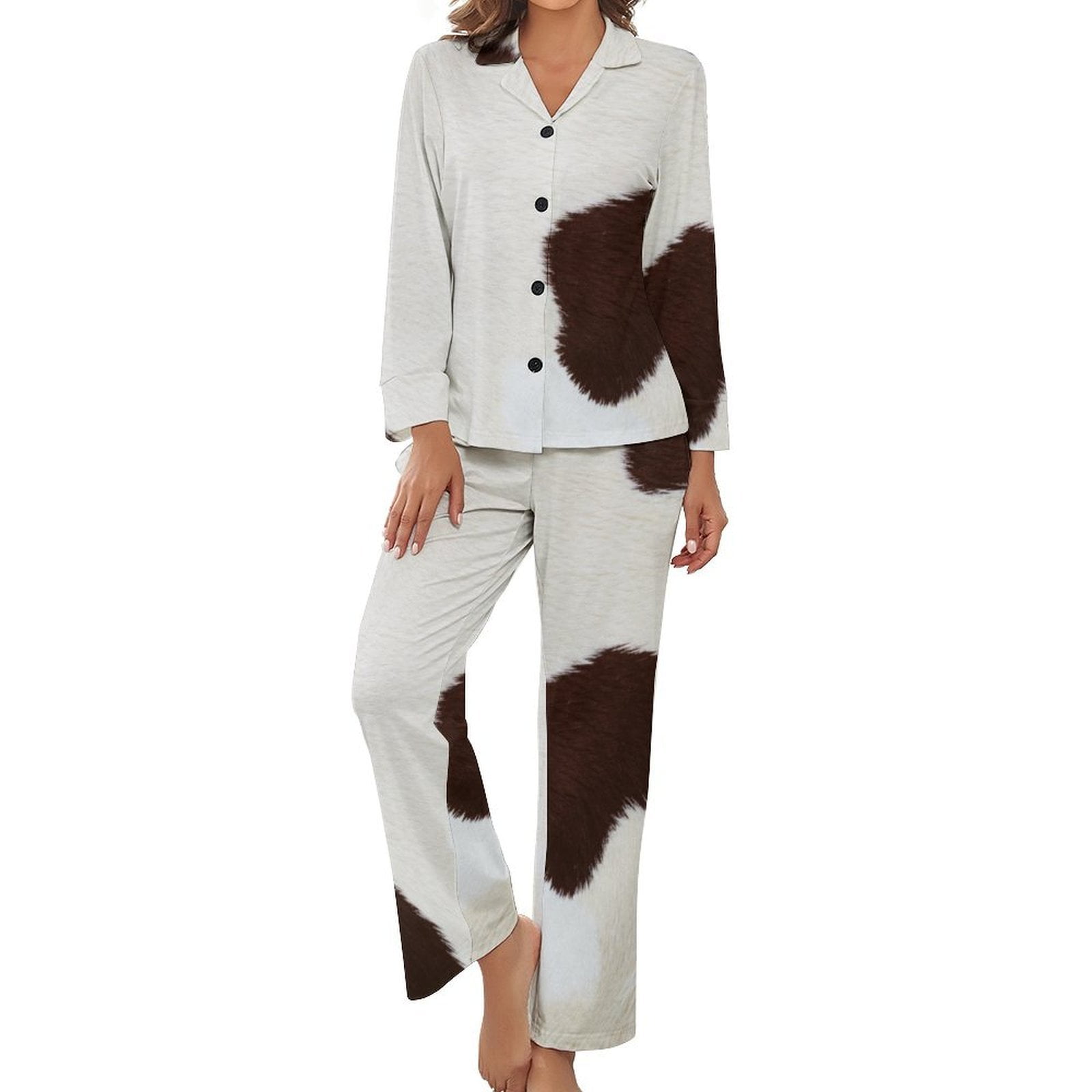 Cow Print Pajamas Woman Vintage Pajamas Set 2 Piece Long-Sleeve ...