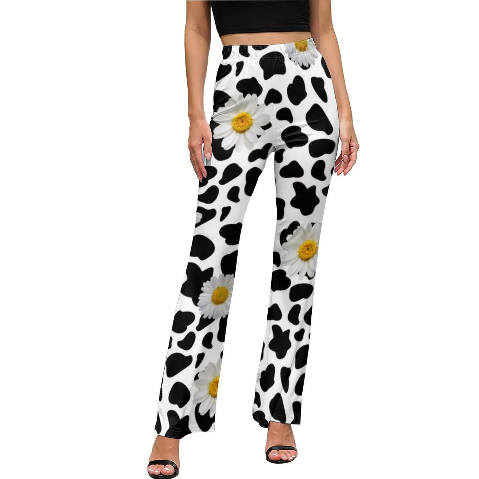 Cow Print Pants White And Black Spots Animal Night Club Flare Trousers ...