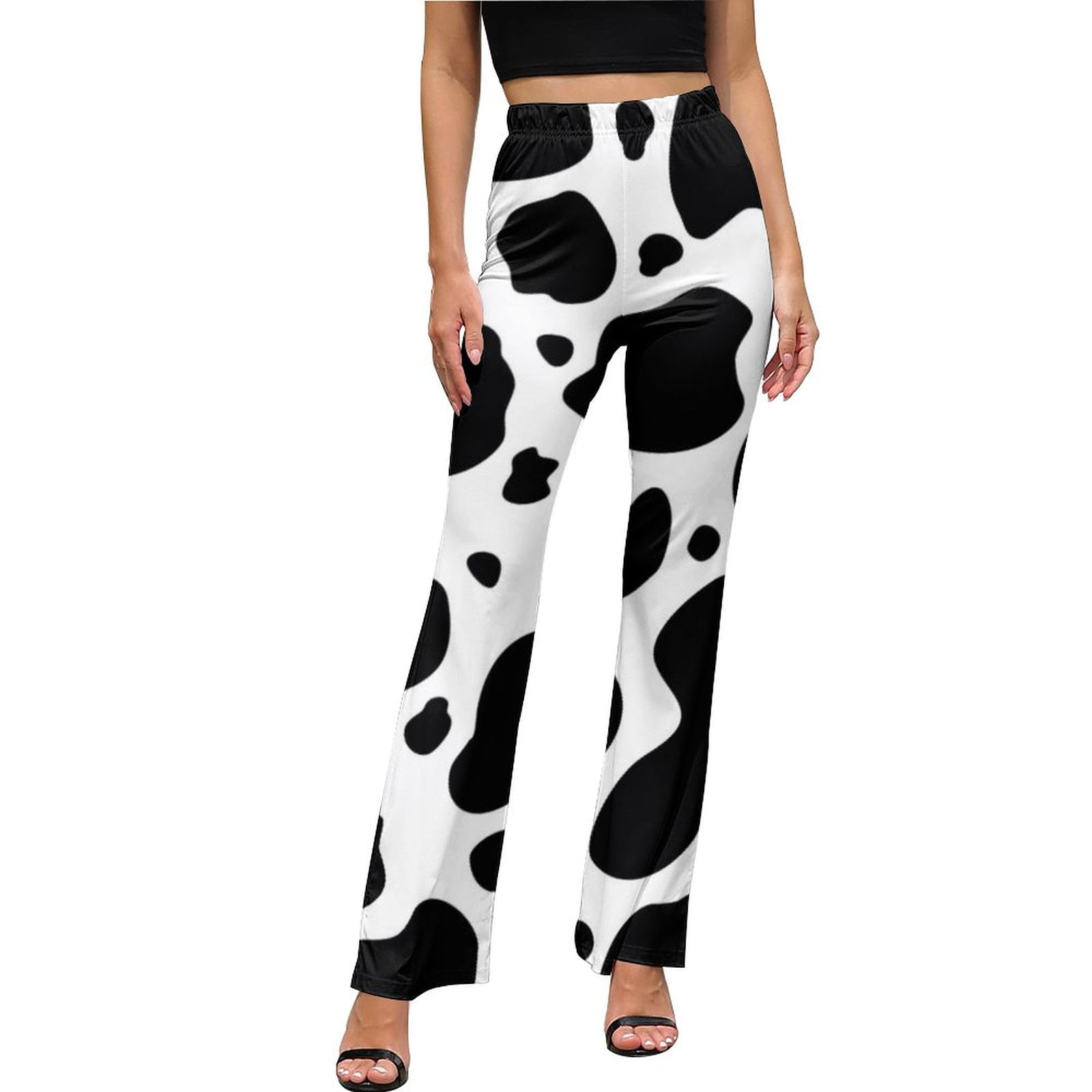Cow Print Pants White And Black Spots Animal Night Club Flare Trousers ...