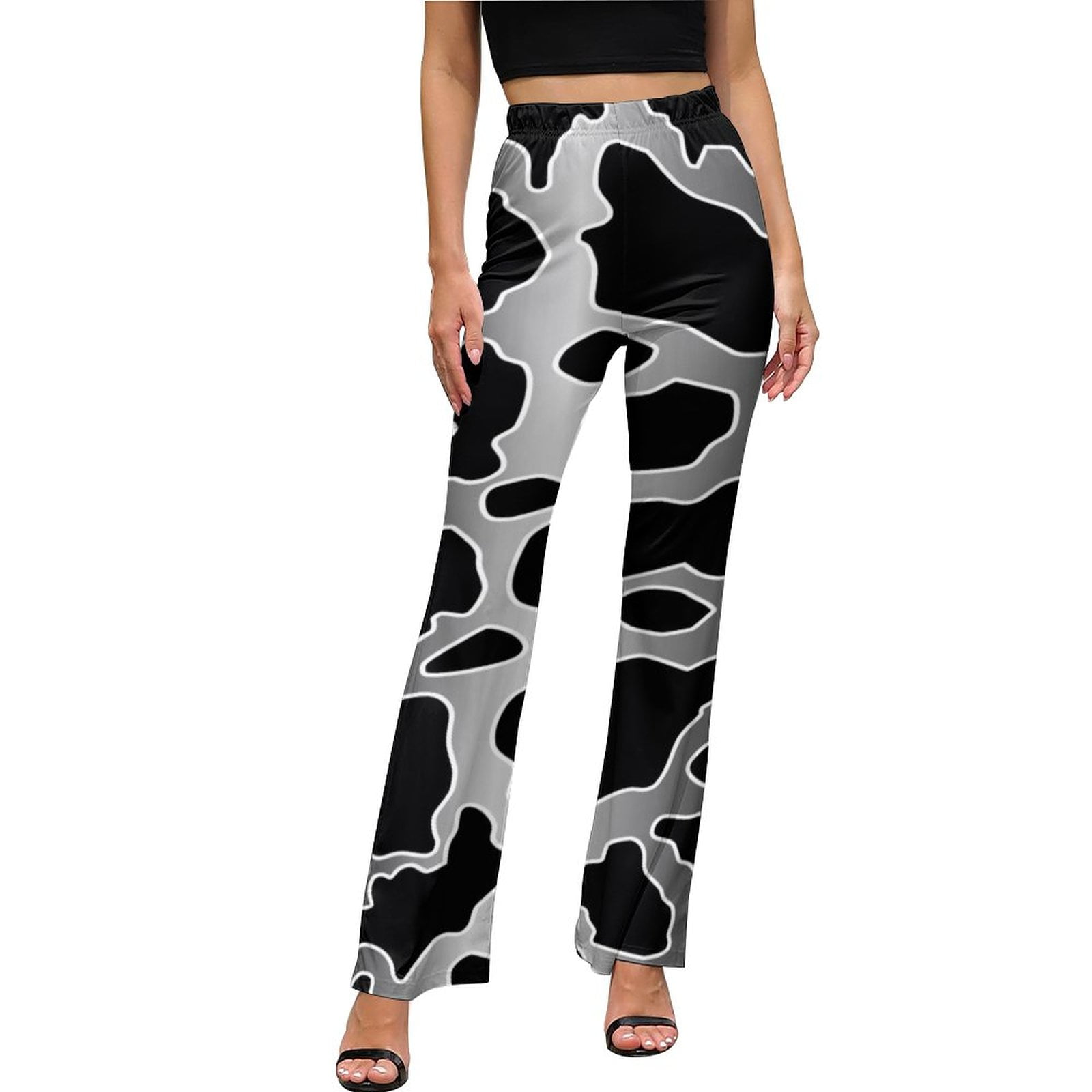 Cow Print Pants White And Black Spots Animal Night Club Flare Trousers ...