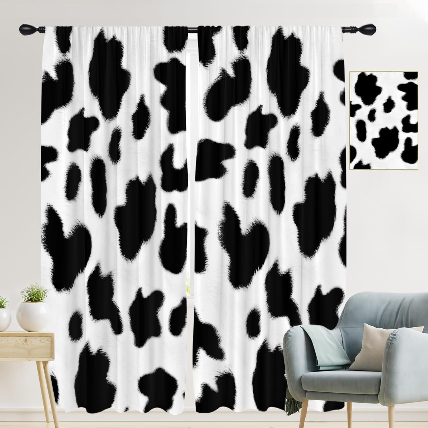 Cow Print Pattern Curtains Long Room Cute Black and White Spot Cows ...