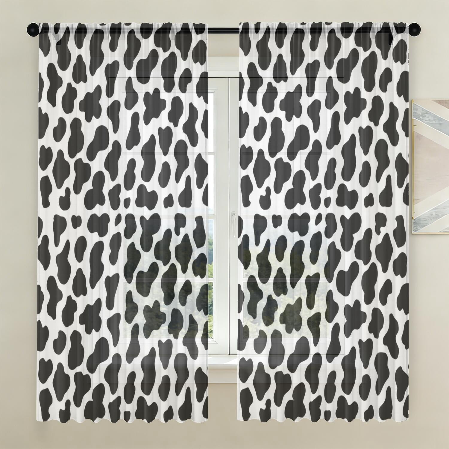 Cow Print Pattern Sheer Curtains, Rod Pocket Sheer Drapes with Dual Rod ...
