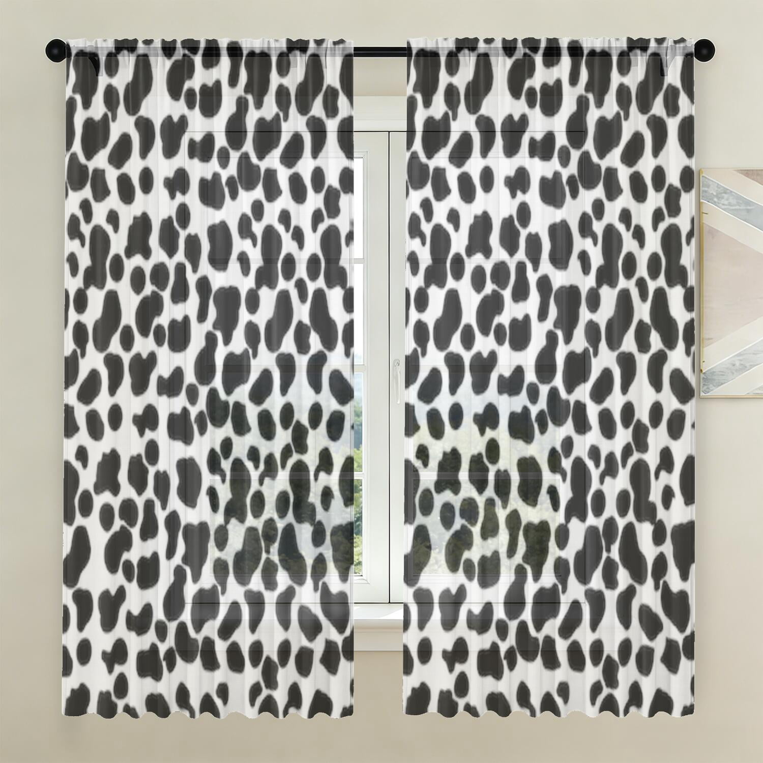 Cow Print Pattern Sheer Curtains, Sheer Curtain Panels with Dual Rod ...