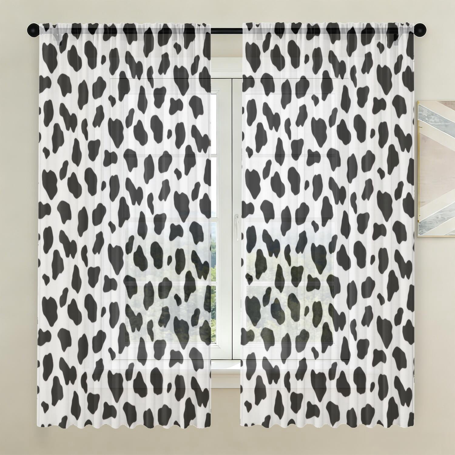 Cow Print Pattern Sheer Curtains, Voile Drapes with Dual Rod Pocket ...