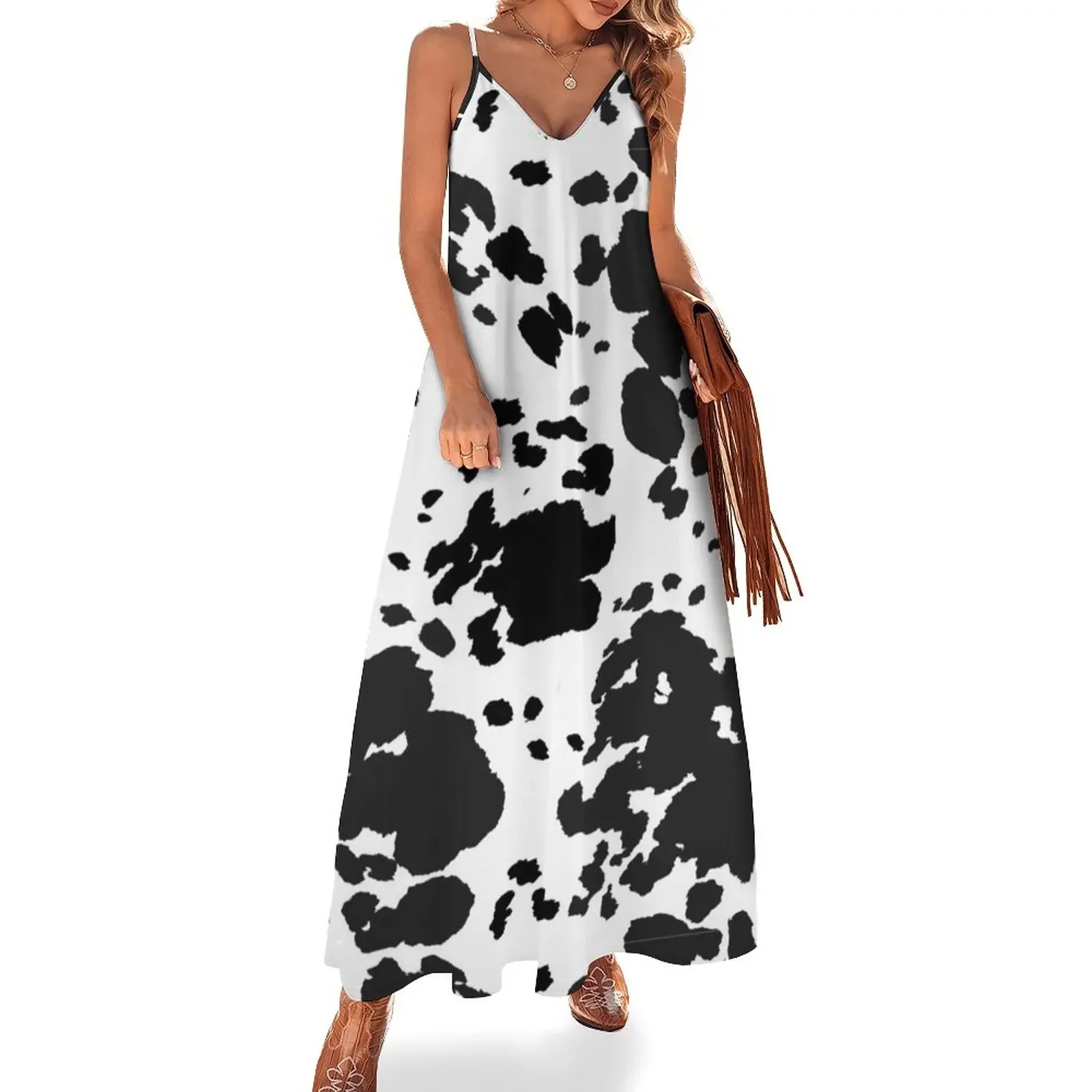 Cow Print Pattern Sleeveless Dress dress party evening elegant luxury celebrity women's evening ...
