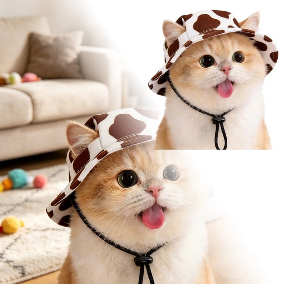 Cow Print Pet Bucket Hat Adjustable Chin Strap Sun Protection Cat ...