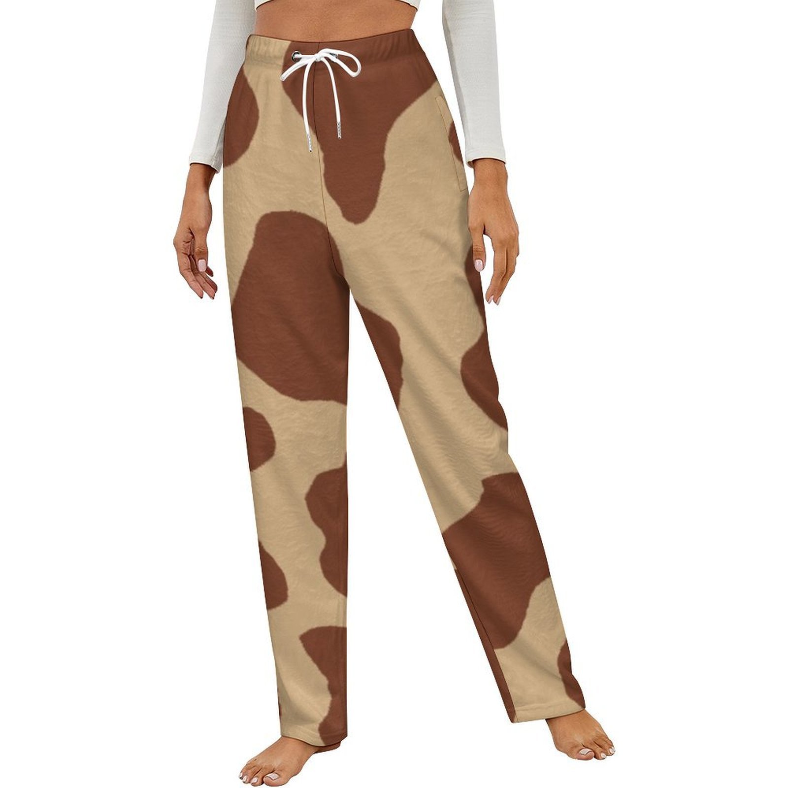 Cow Print Pictures Winter Female Pants Flannel High Waist Women Pants ...