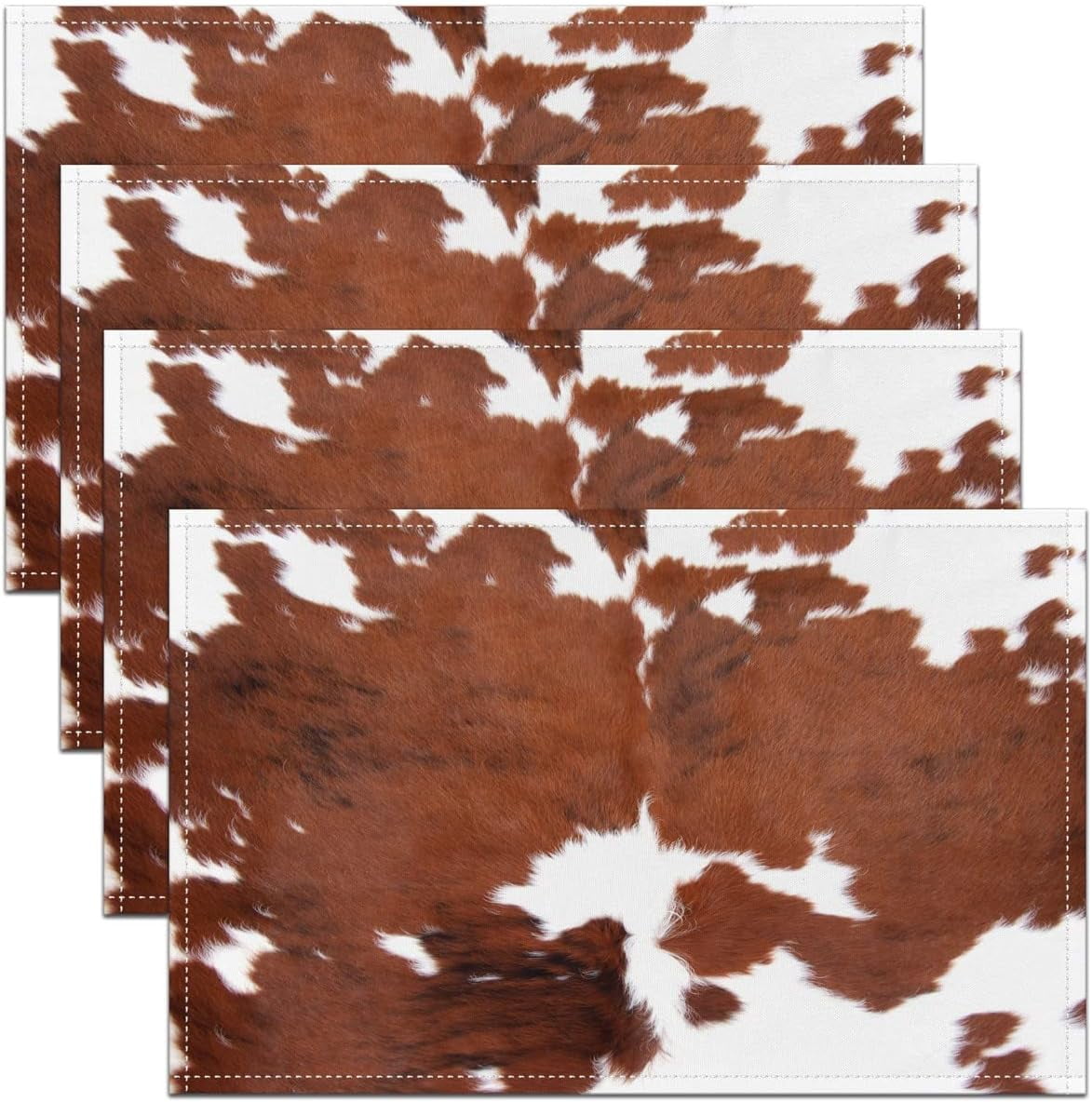 Cow Print Place Mats 12x18 Set of 4, Brown White Cowhide Table Mats ...