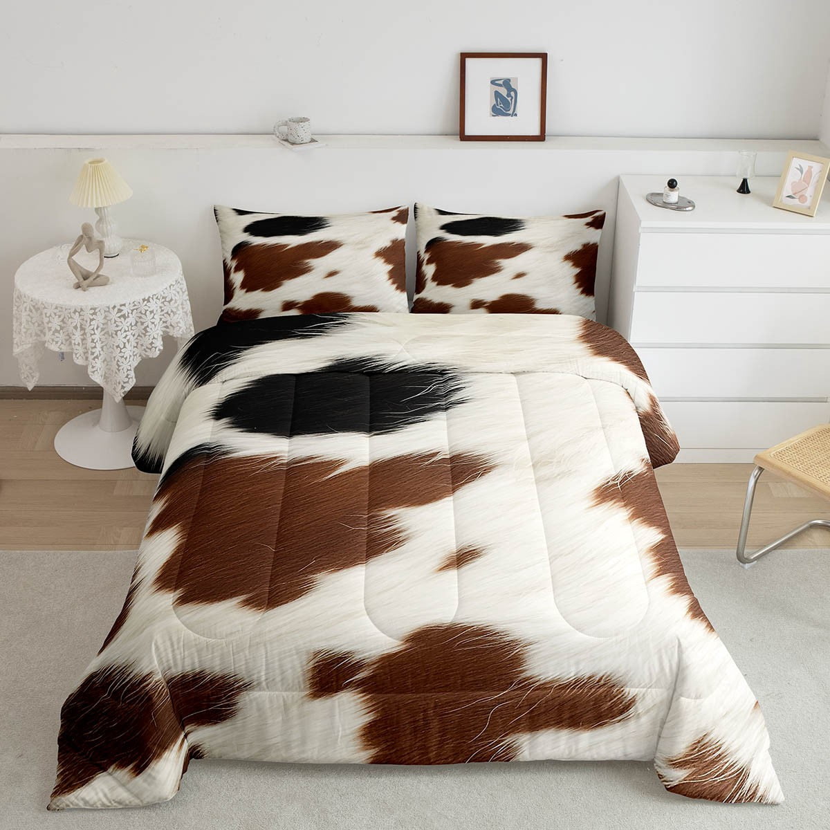 Cow Print Queen Comforter Set,Rustic Western Cowhide Bedding Set Teens ...