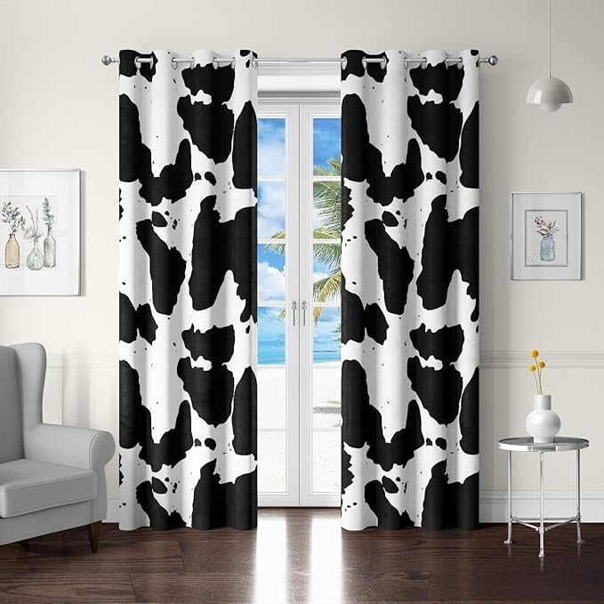 Cow Print Room Darkening Curtains With Grommets Animal Black And White ...