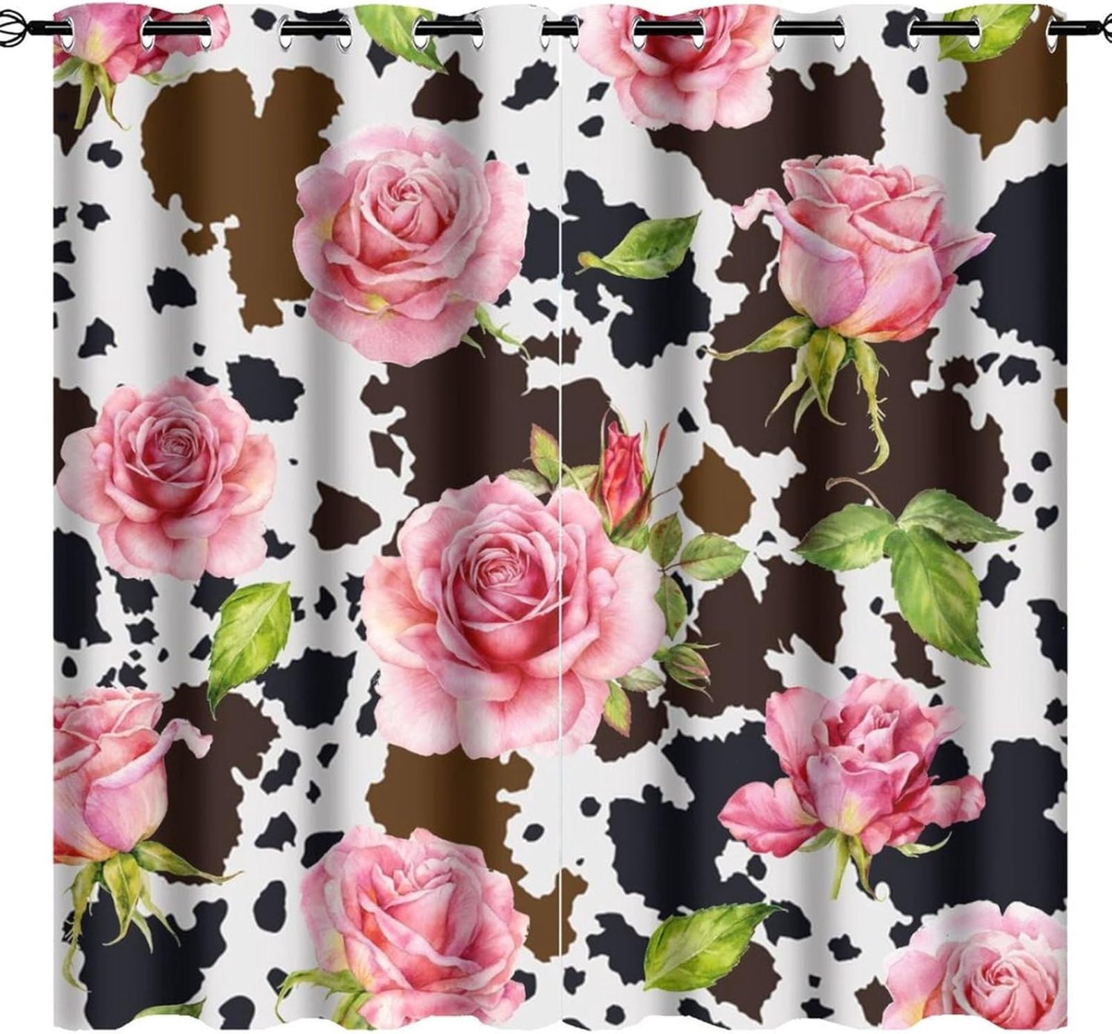 Cow Print Rose Pink Blackout Curtain Farm Animals Skin Black And White ...