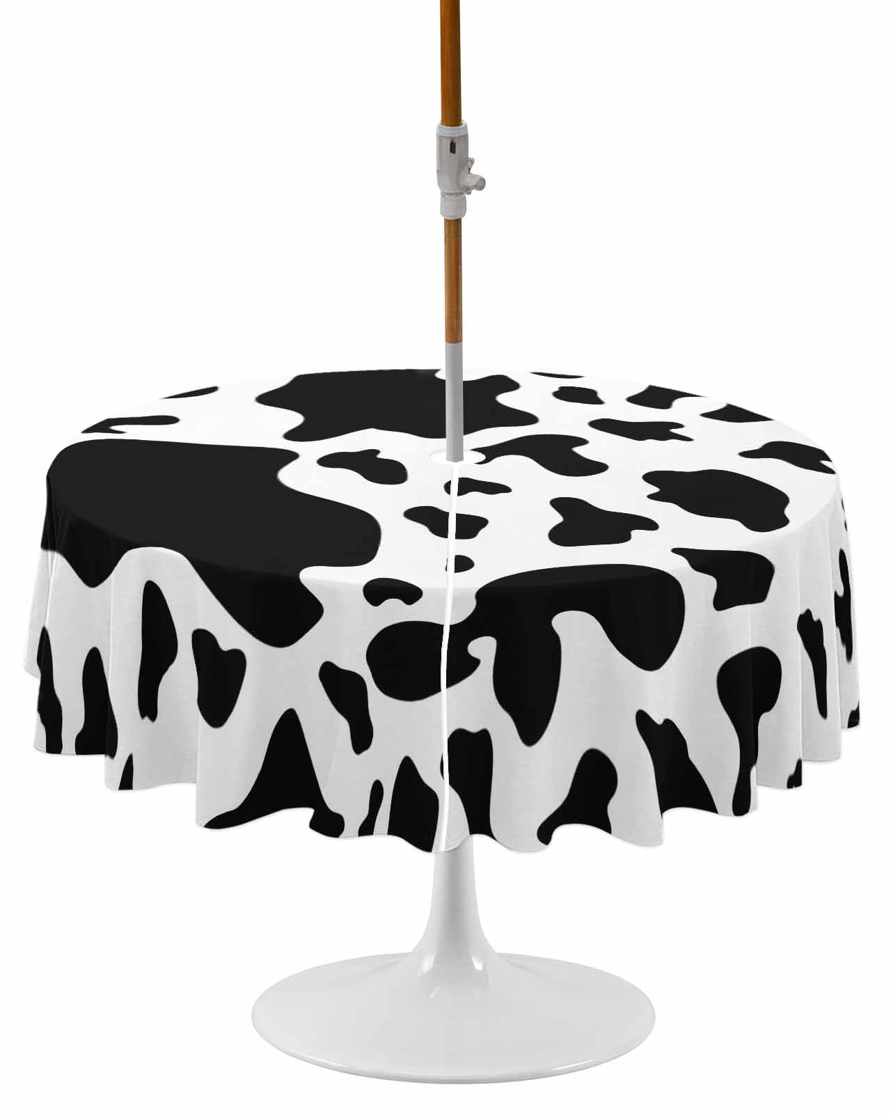 Cow Print Round Outdoor Tablecloth, Waterproof Table Cloth Cover with ...
