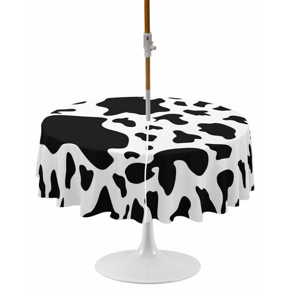 Cow Print Round Outdoor Tablecloth, Waterproof Table Cloth Cover with ...