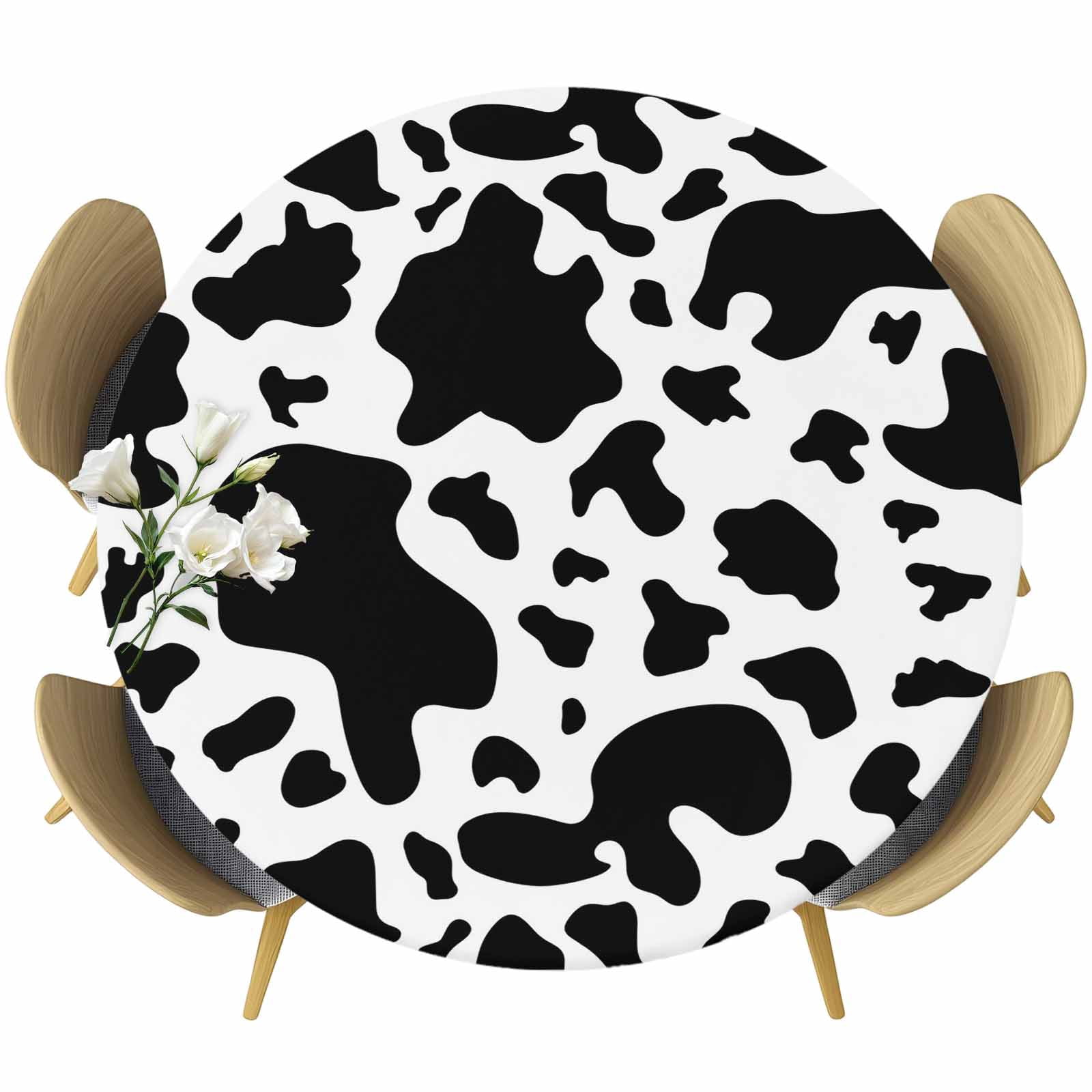 Cow Print Round Tablecloth, Fitted Table Cover with Elastic for 55"-60 ...