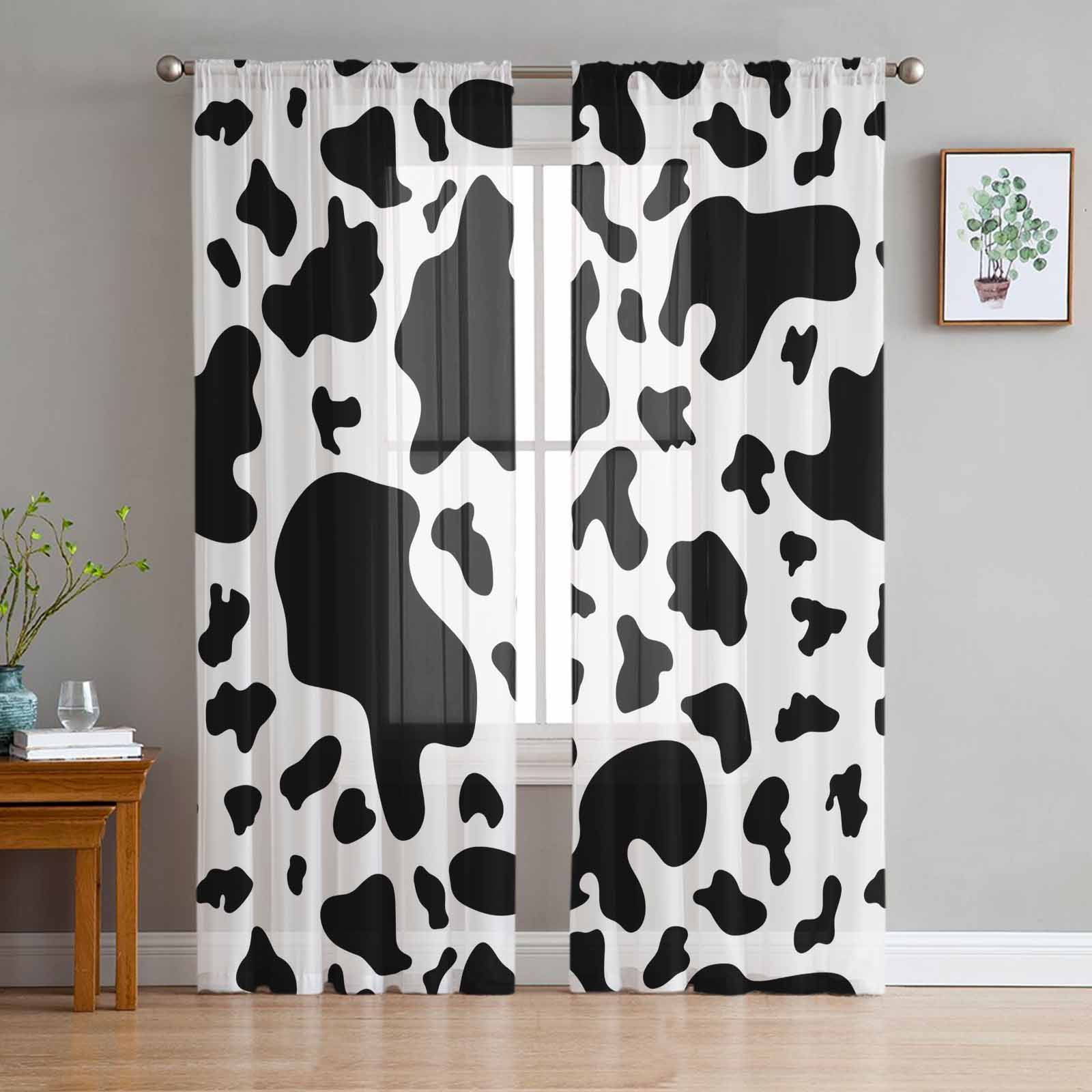 Cow Print Sheer Curtains 63 Inch Length 2 Panels Set, Semi Transparent ...