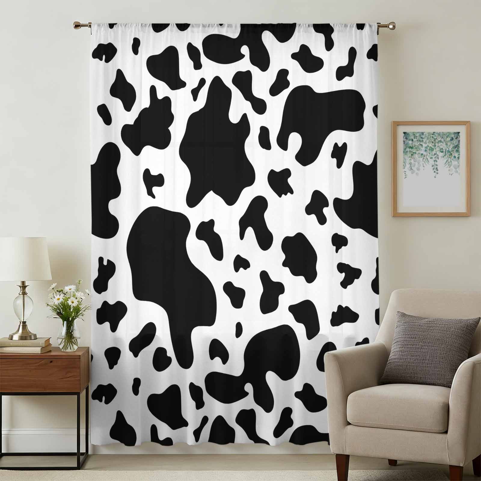 Cow Print Sheer Curtains 96 Inches Long for Living Room, Modern Black ...