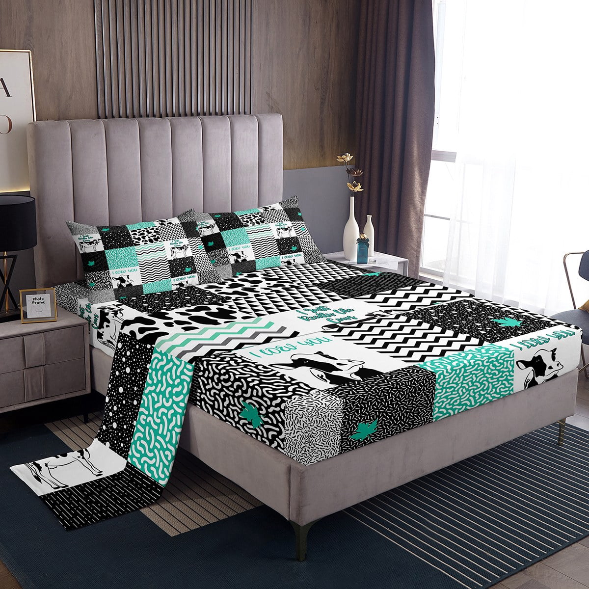 Cow Print Sheets for Girls,Cartoon Black and White Milk Cow Spots ...
