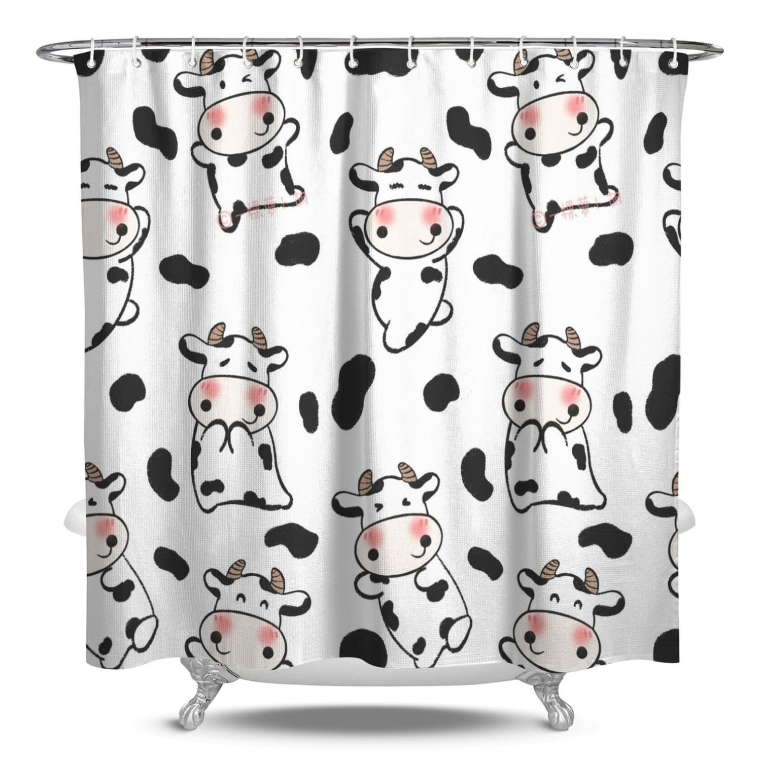 Cow Print Shower Curtain - Black and White Highland Cow Pattern ...