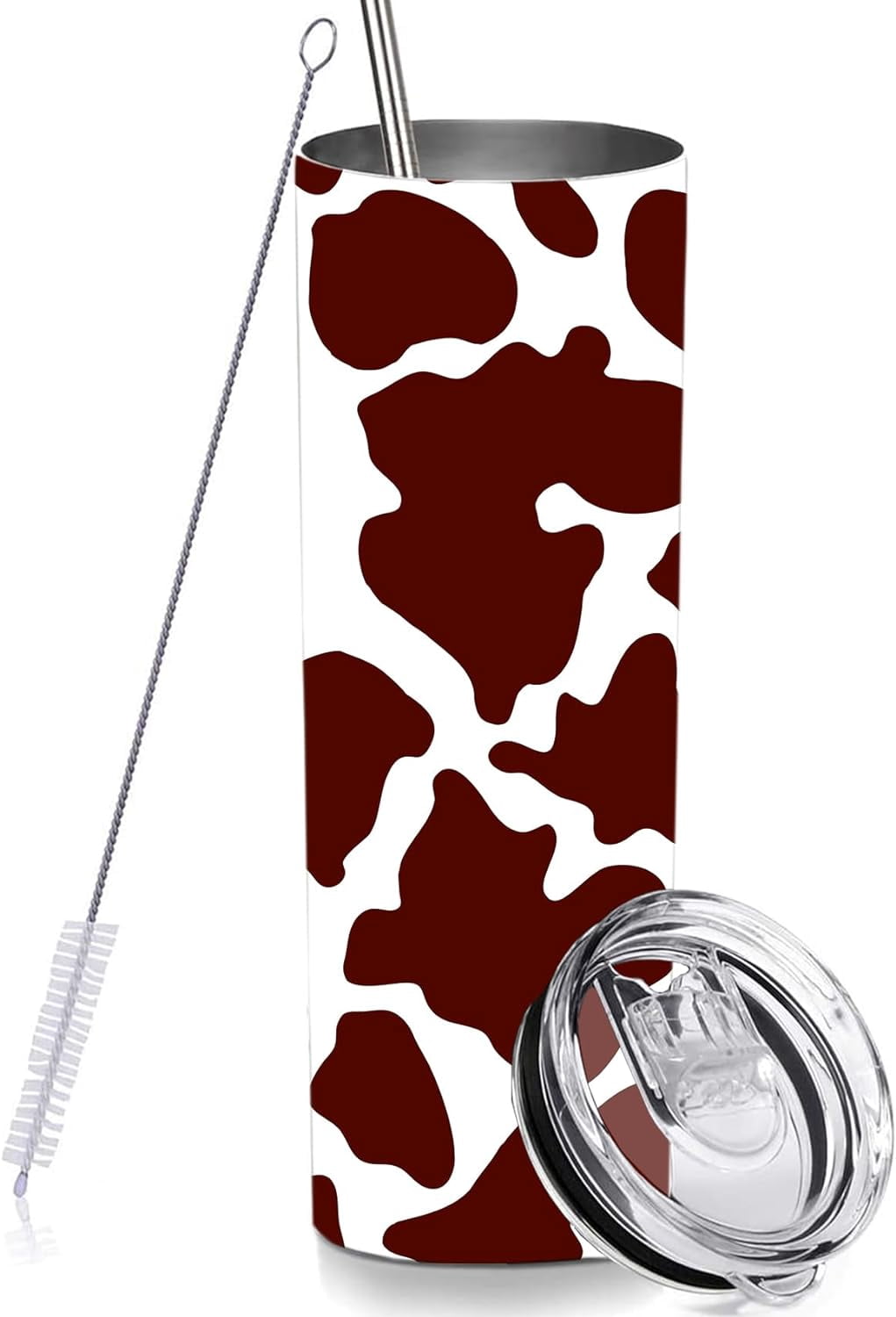 Cow Print Skinny Tumblers with Lids and Straws, Brown Cow Skin Pattern ...