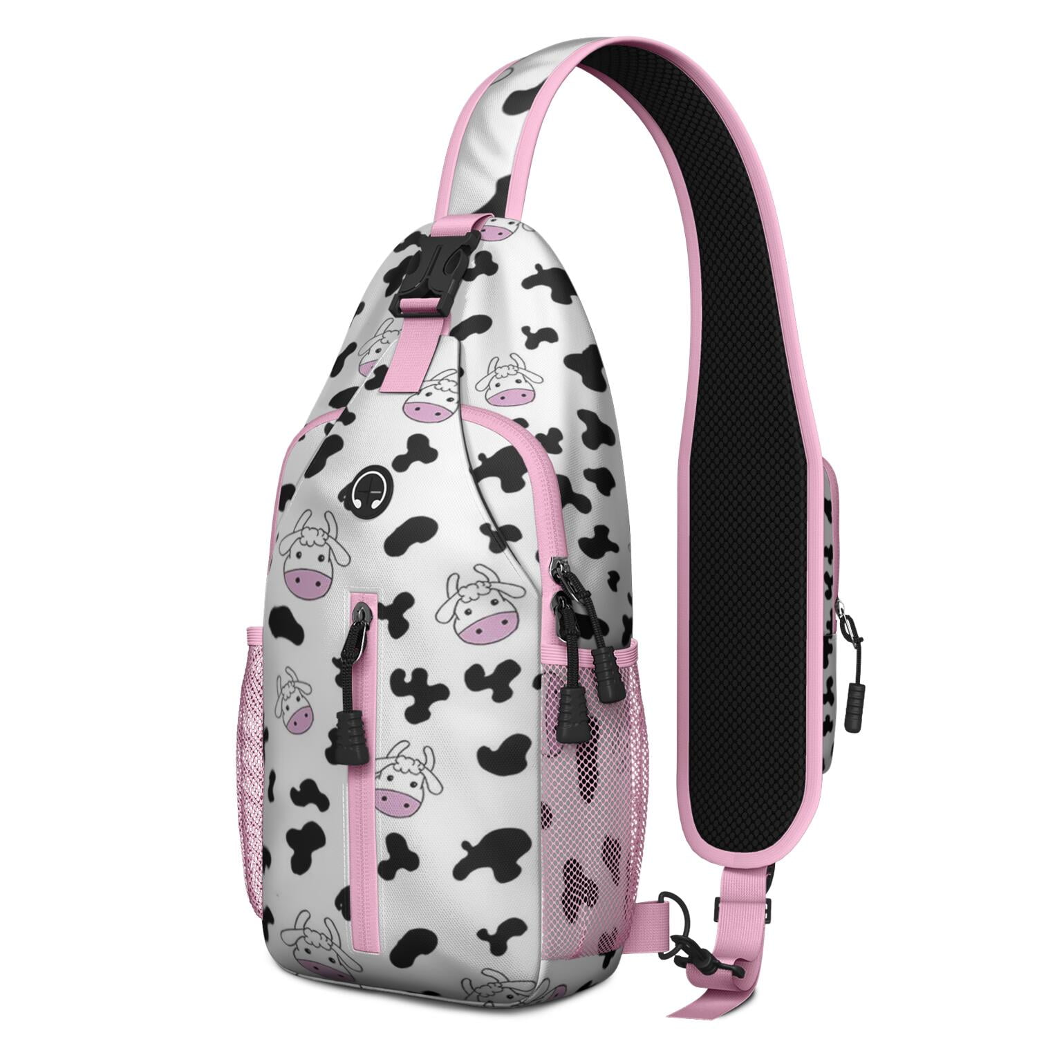 Cow Print Sling Backpack, Lightweight Crossbody Daypack with Cute Black ...