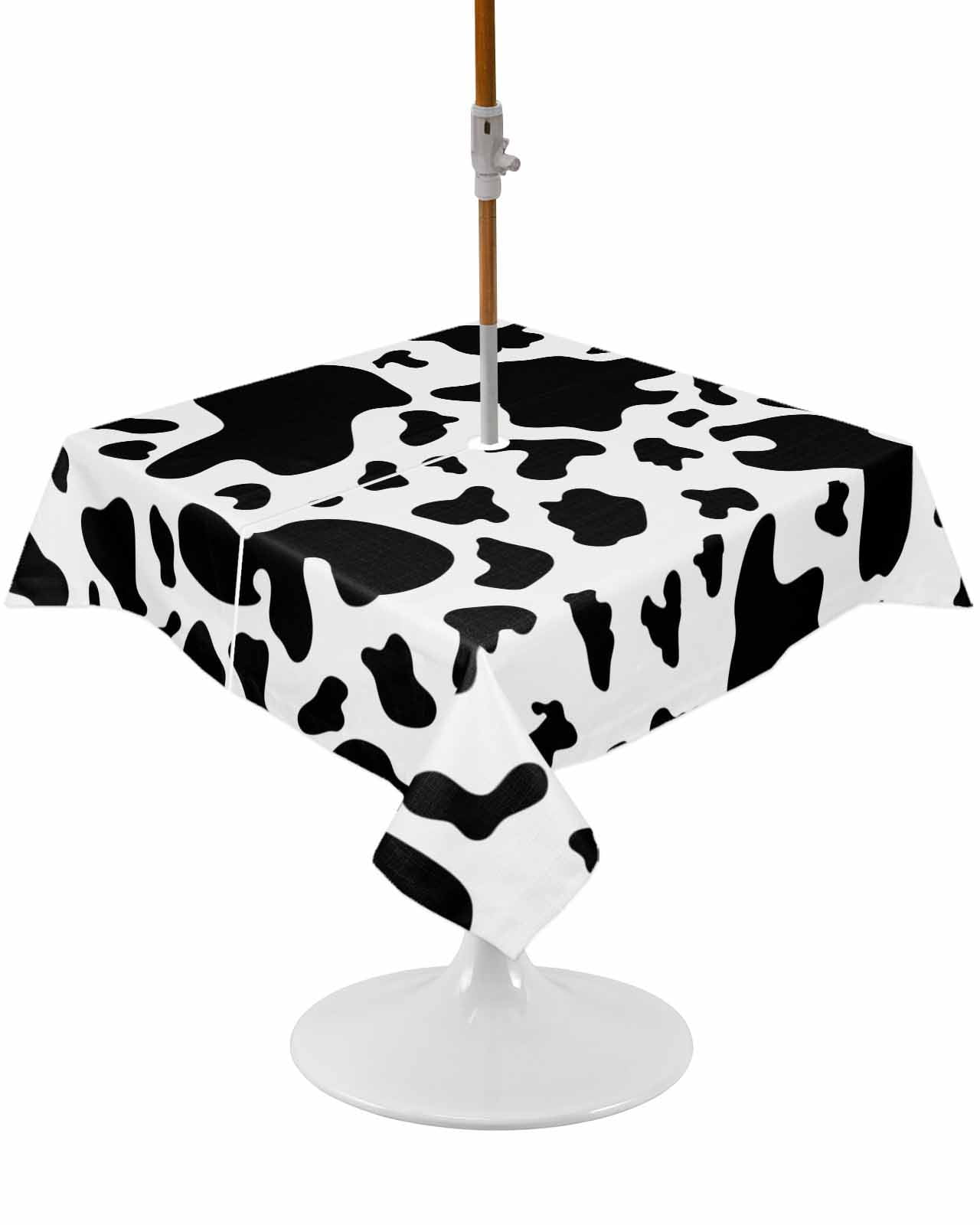 Cow Print Square Outdoor Tablecloth, Waterproof Table Cloth Cover with ...