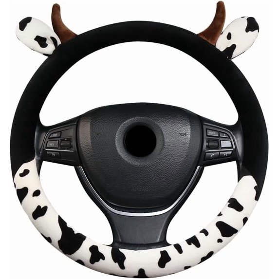 Cow Print Steering Wheel Cover Warm Plush Car Steering Wheel Wrap ...