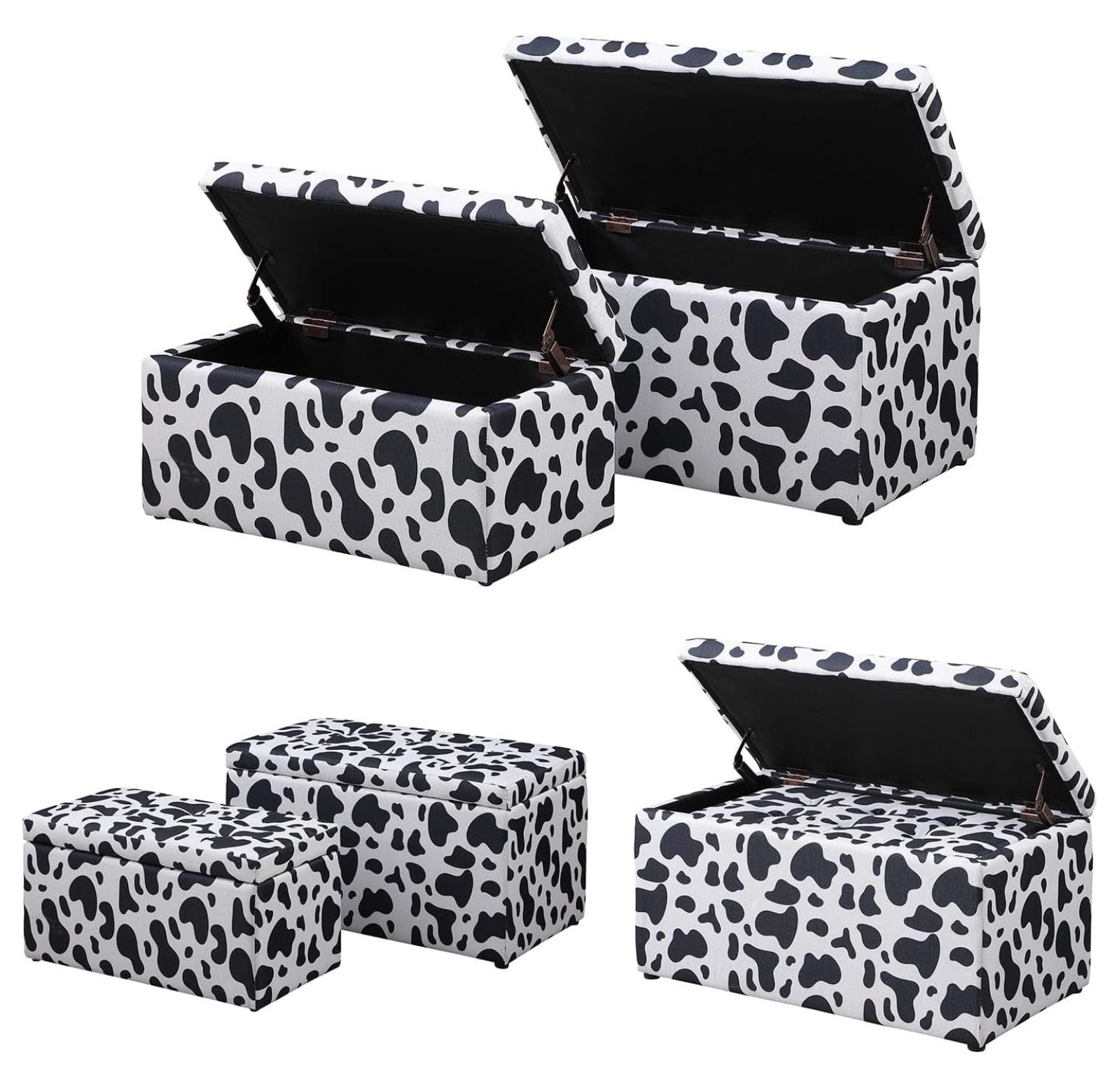 Cow Print Storage Ottoman Bench End of Bed Bench 2 in 1 Storage Bench ...