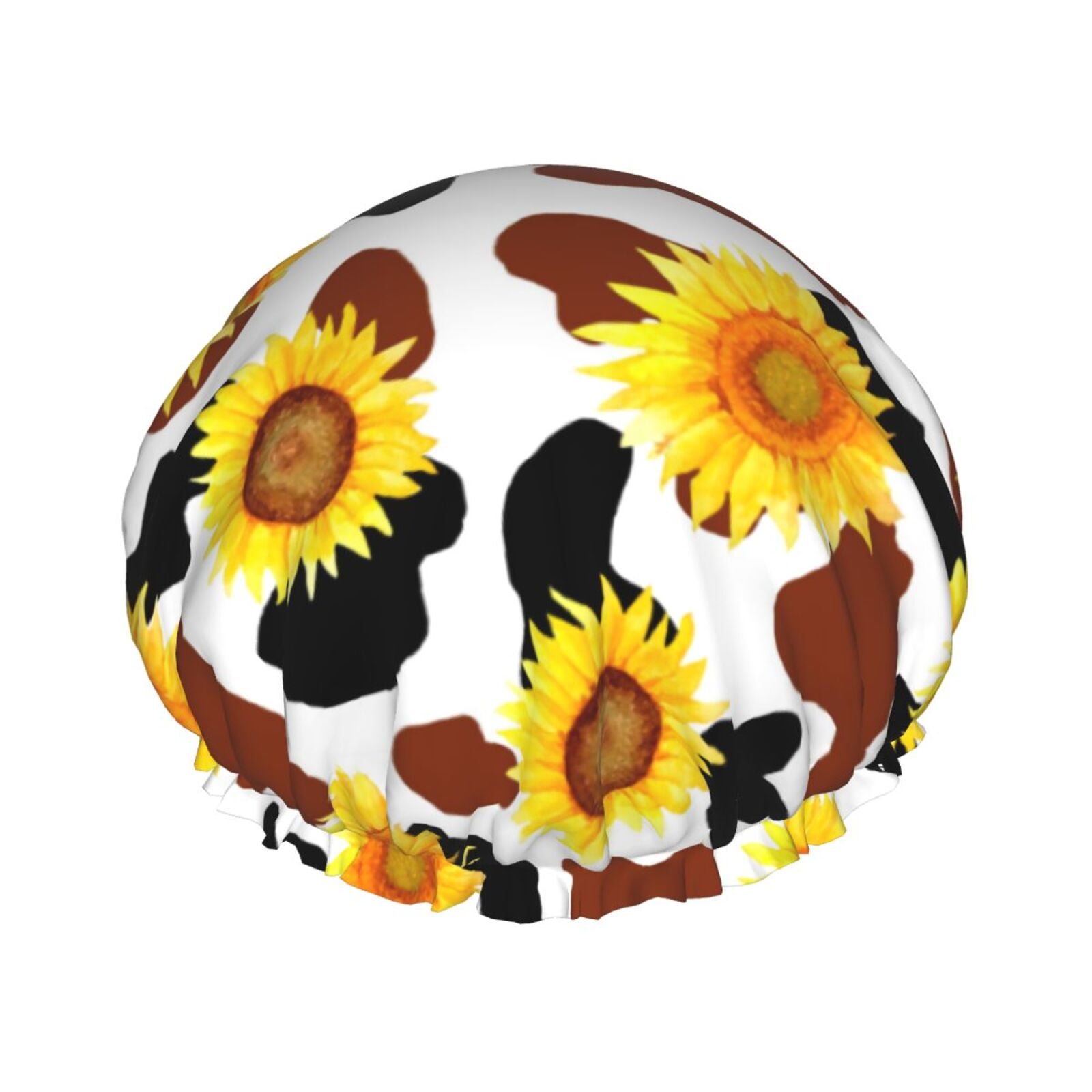 Cow Print Sunflower Shower Cap, Reusable Bath Hair Hat for all Hair ...
