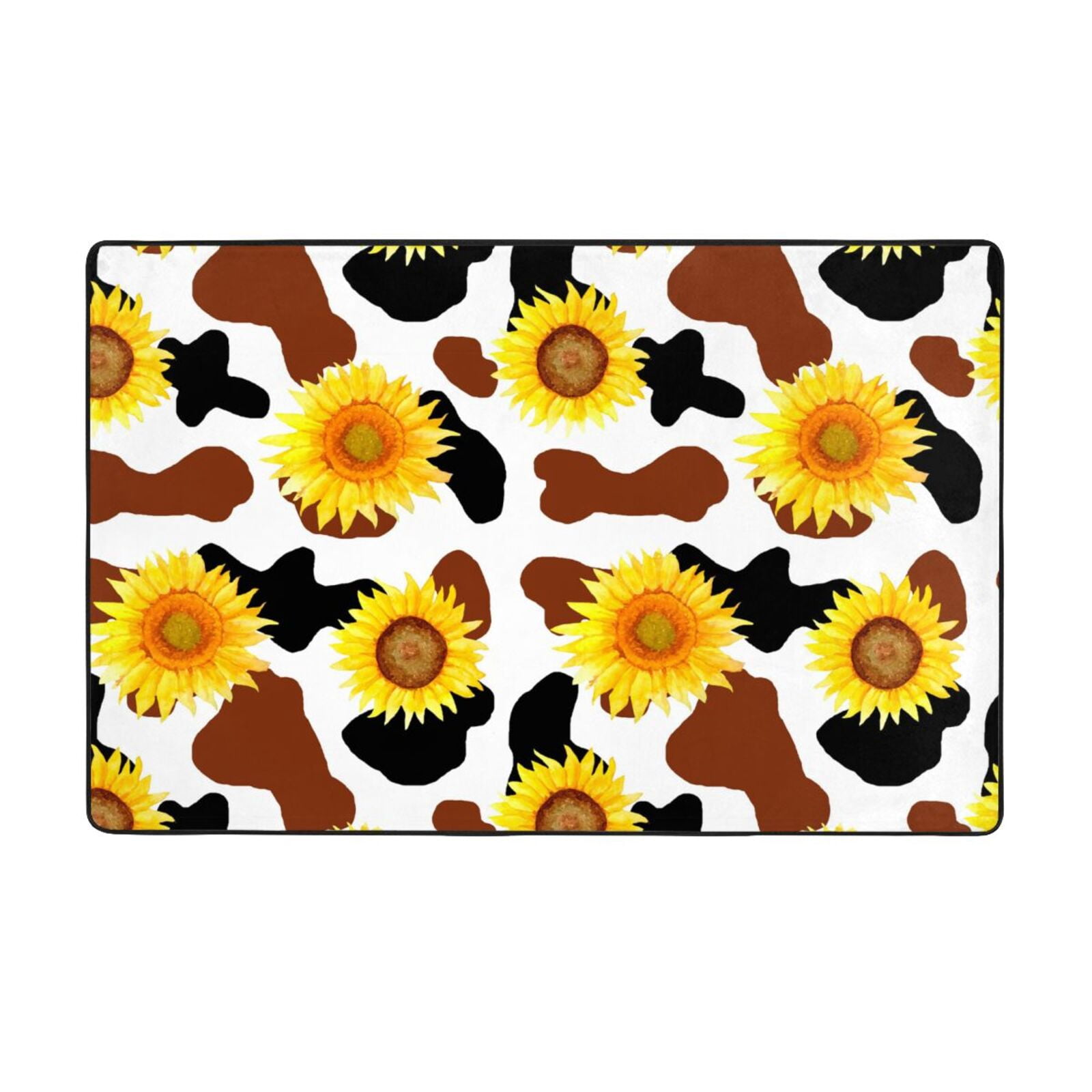 Cow Print Sunflower Soft Indoor Outdoor Rug, Washable Rugs for Living ...