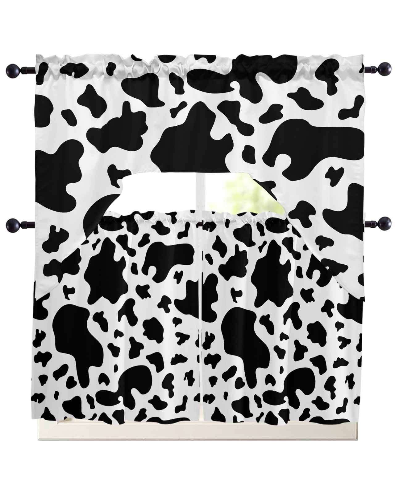 Cow Print Swag Curtains for Living Room/Bedroom Windows, Modern Black ...