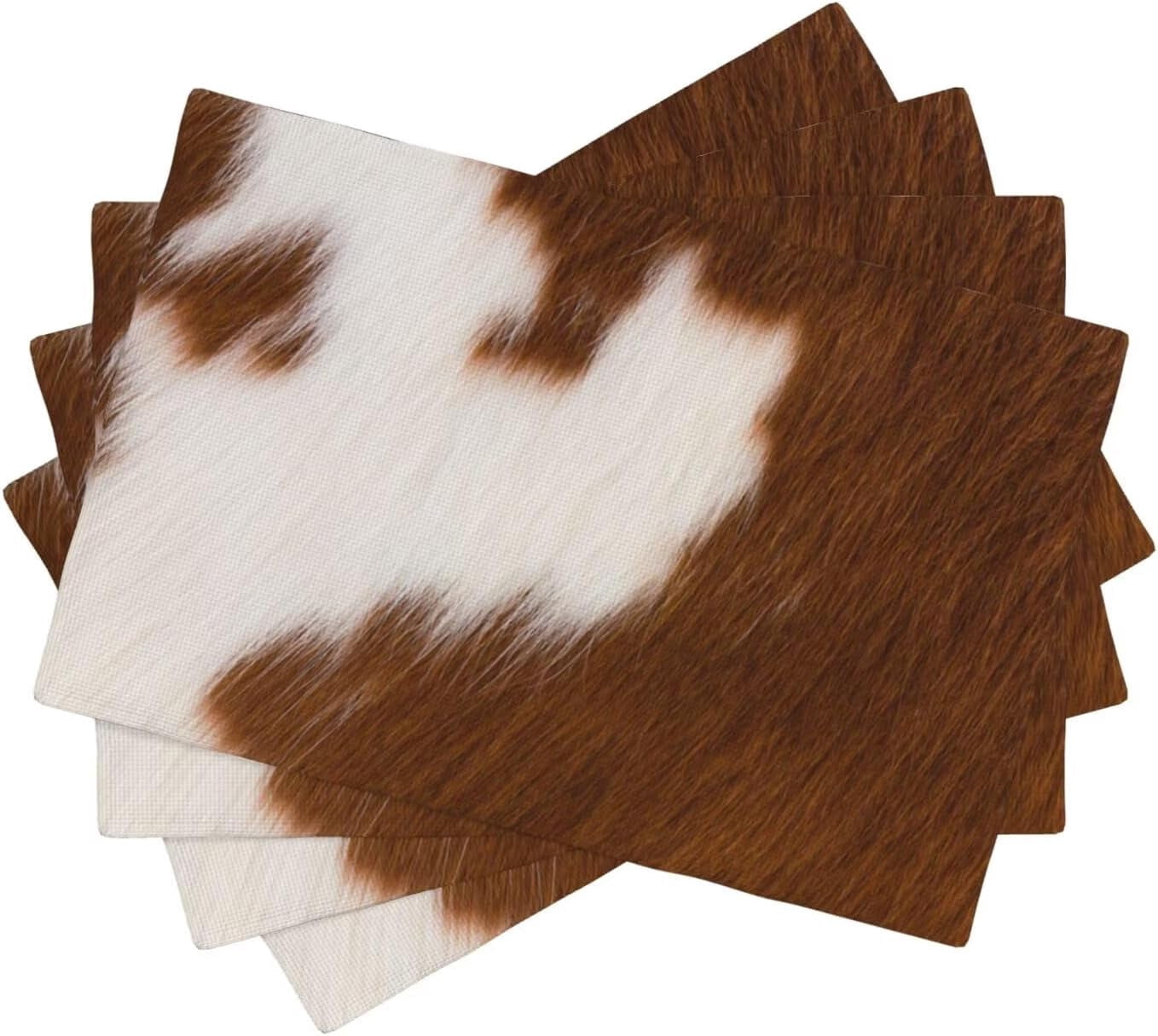 Cow Print Table Placemats Set of 4 Vintage Country White Brown West 3D ...