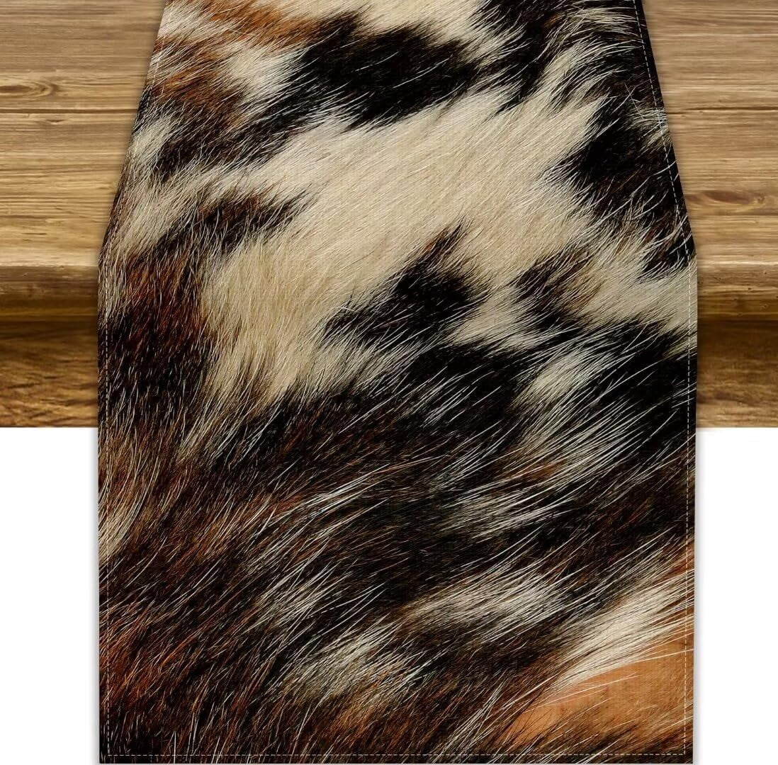 Cow Print Table Runner, Rustic Farmhouse Western Highland Cow Brown ...