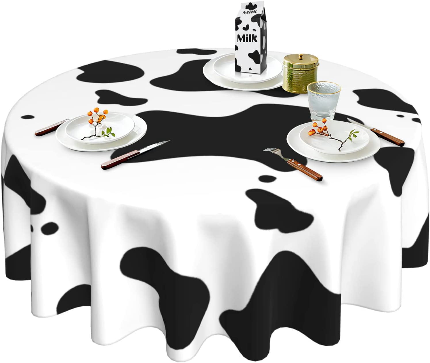 Cow Print Tablecloth Cow Round Tablecloth 60 Inch Washable Cow Print ...