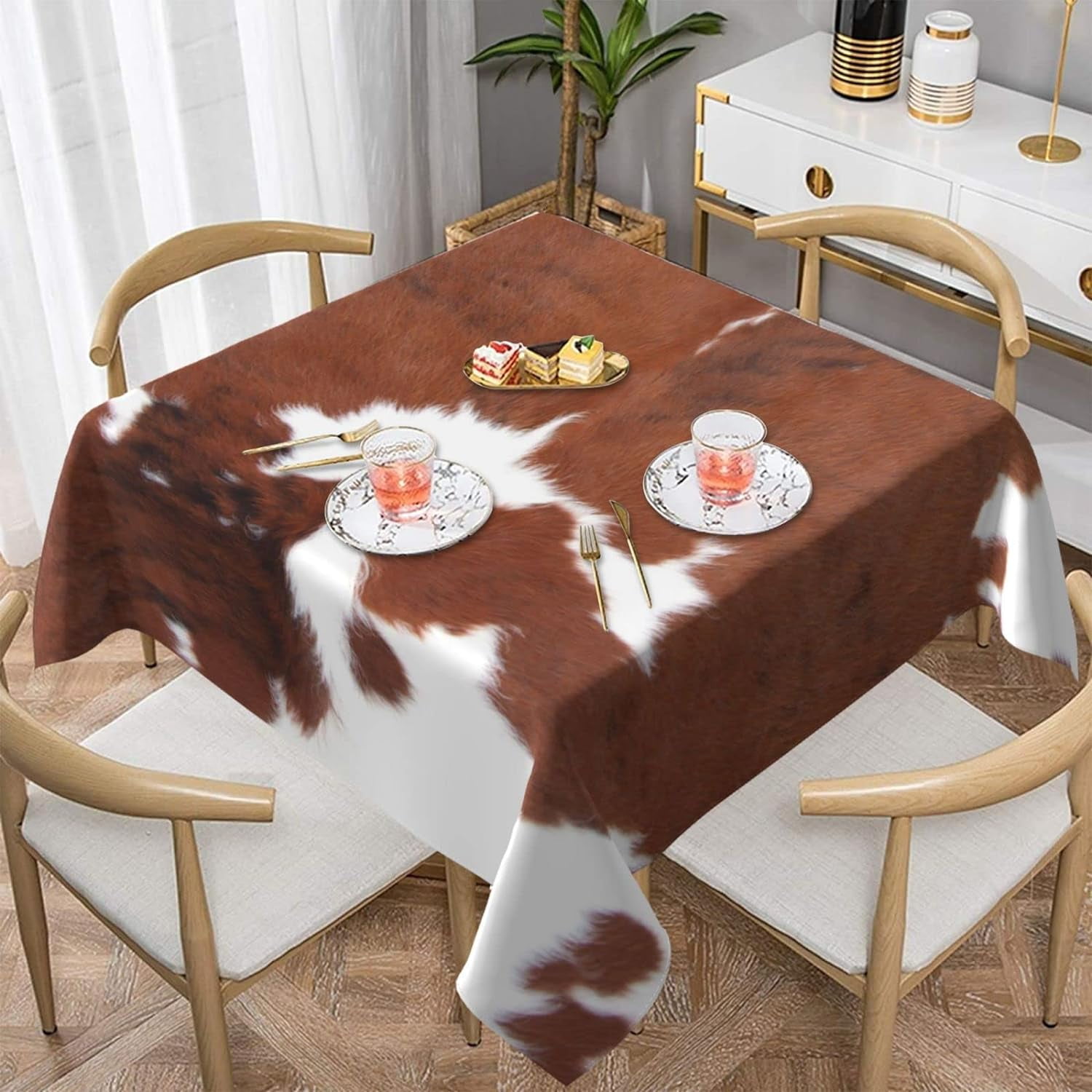 Cow Print Tablecloth Round 60x60 Inch Vinyl Spring Cowhide Table Cloths ...