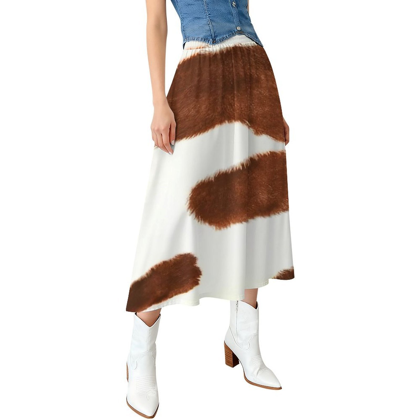Cow Print Texture Women High Waist Midi Skirt Elegant Midi Skirt High ...