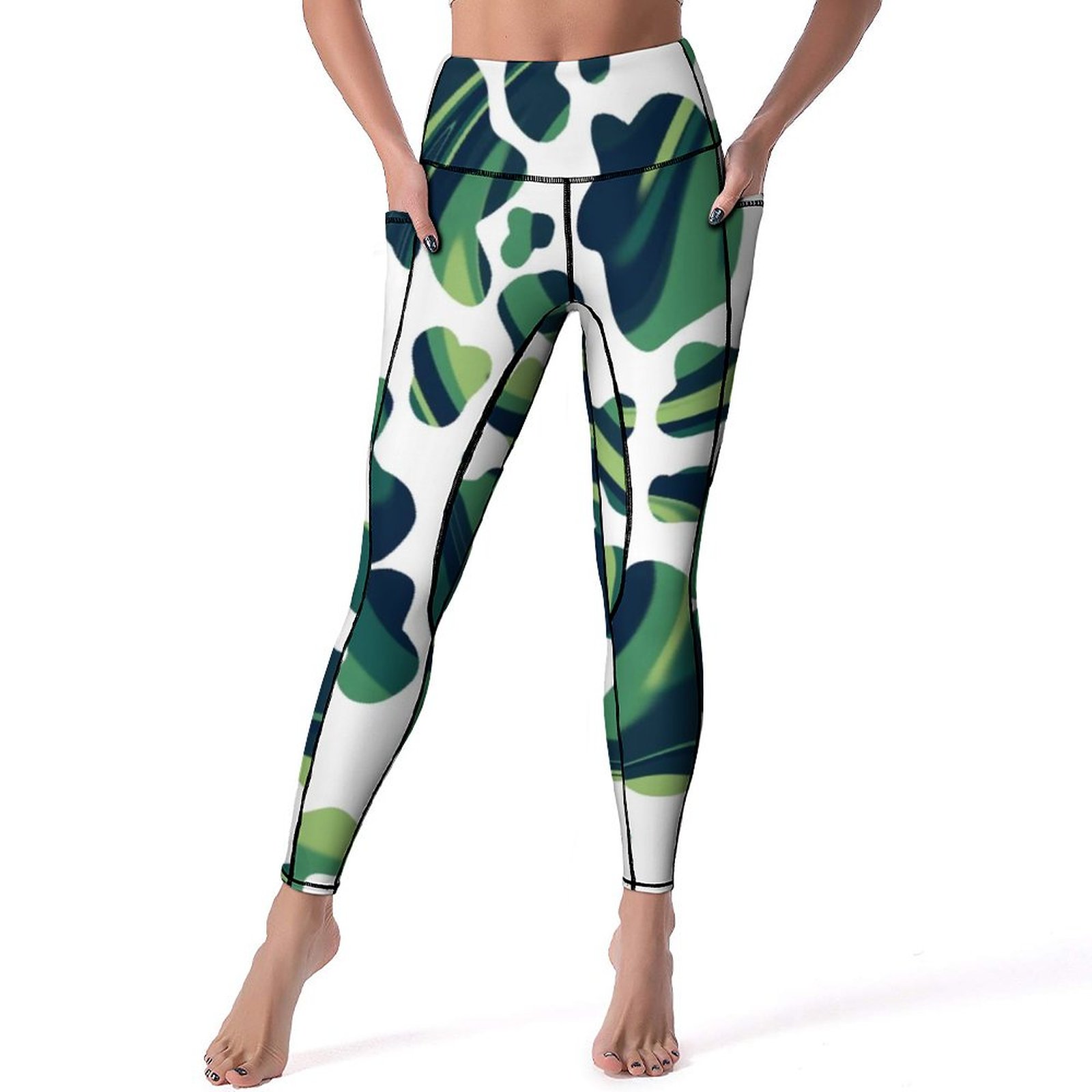 Cow Print Texture Yoga Pants Women Black White Spots Leggings High ...