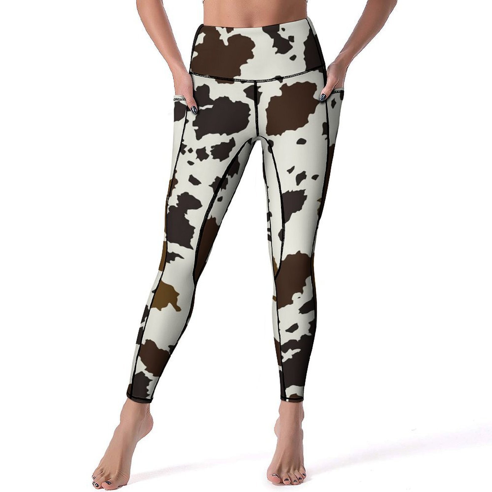 Cow Print Textures Leggings Fitness Gym Yoga Pants High Waist Stretch ...