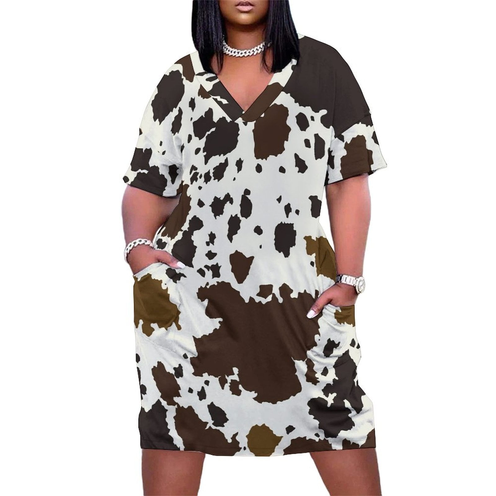 Cow Print Textures Summer Dresses for Women Plus Size Sundress Short ...