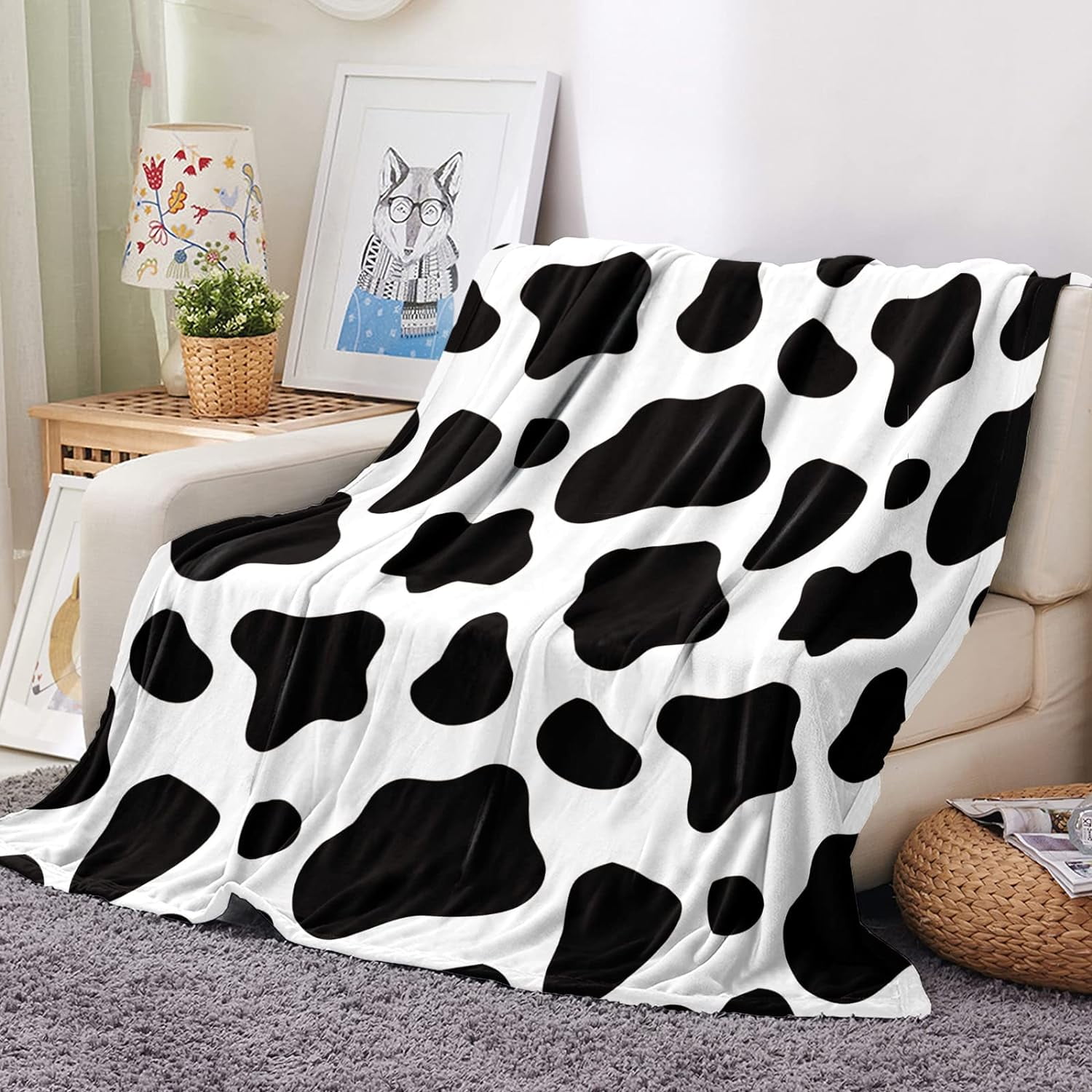 Cow Print Throw Blanket Cute Cow Blanket Super Soft Flannel Cozy Cow ...
