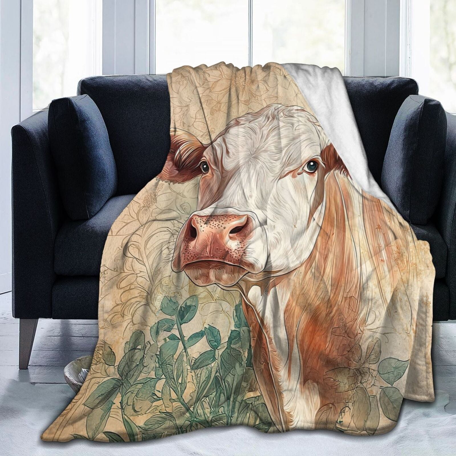 Cow Print Throw Blanket Ultra Soft Cozy Decorative Flannel Blankets for ...