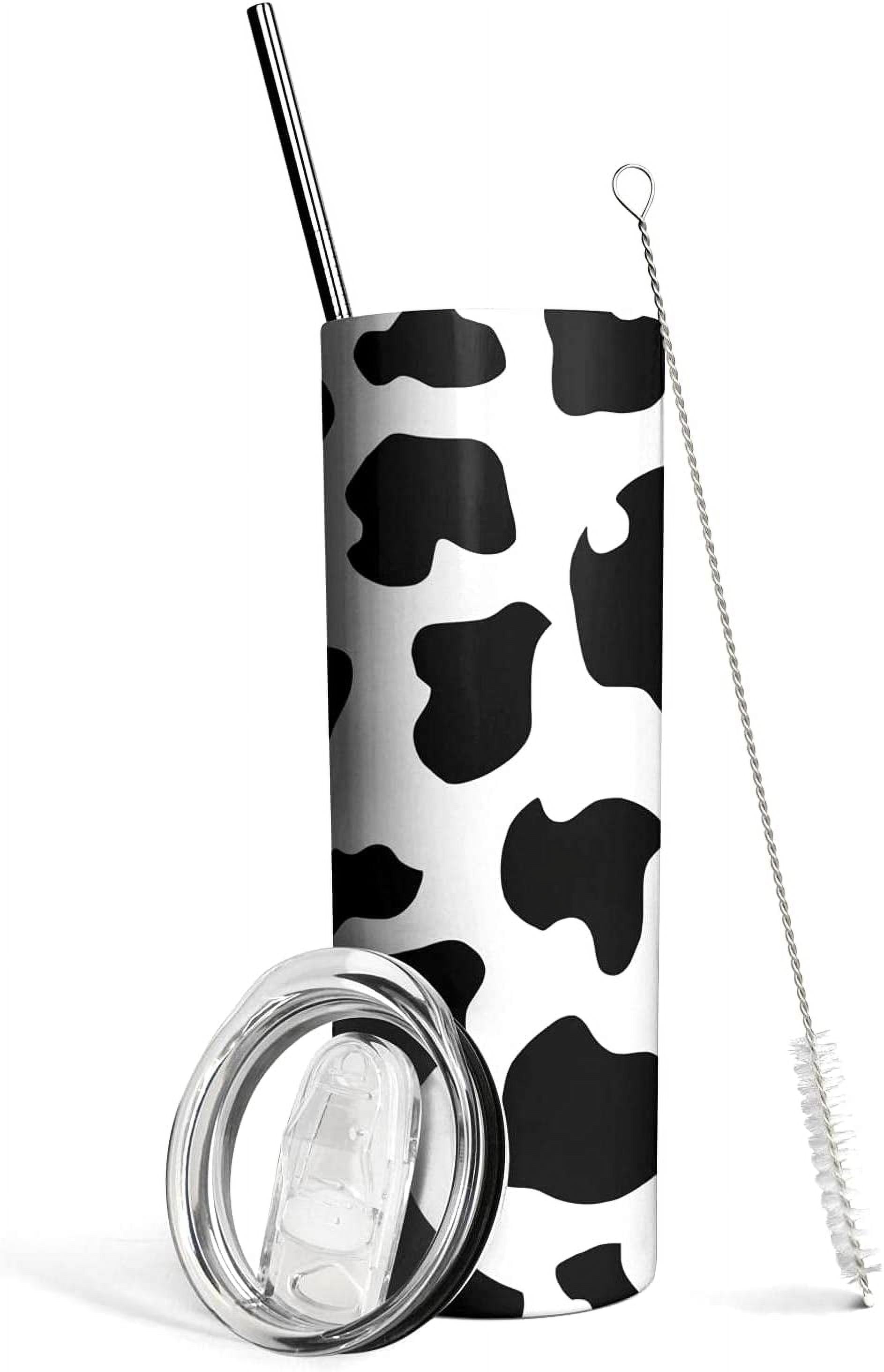 Cow Print Tumbler with Lid and Straw-Stainless Steel Insulated Thermal ...