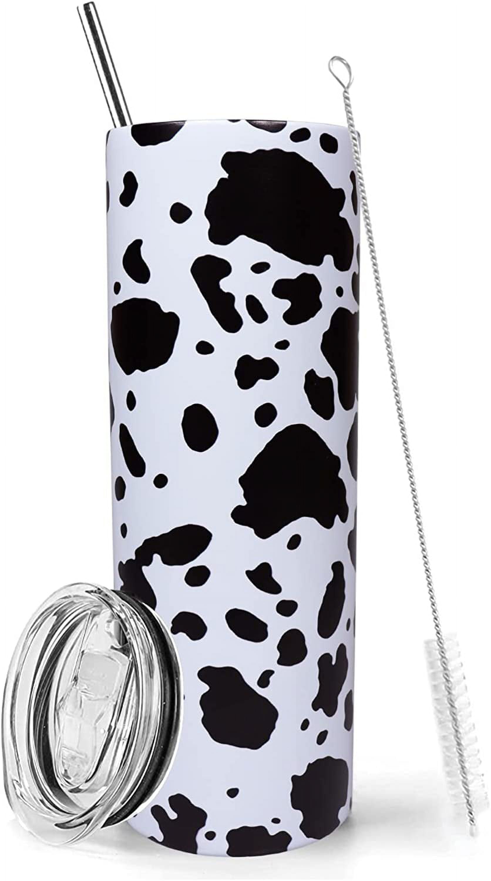 Cow Print Tumbler With Lid and Straw 20 oz Insulated Black Cow Tumbler ...