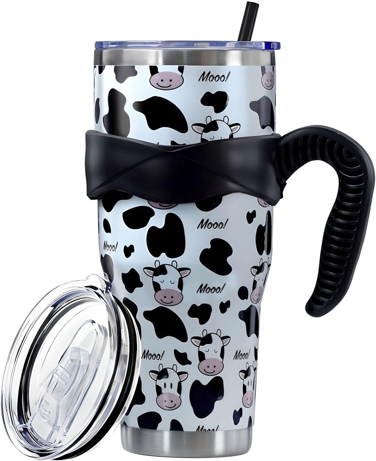 Cow Print Tumbler with Handle and Silicone Straws - 40 Oz Cow Cups ...