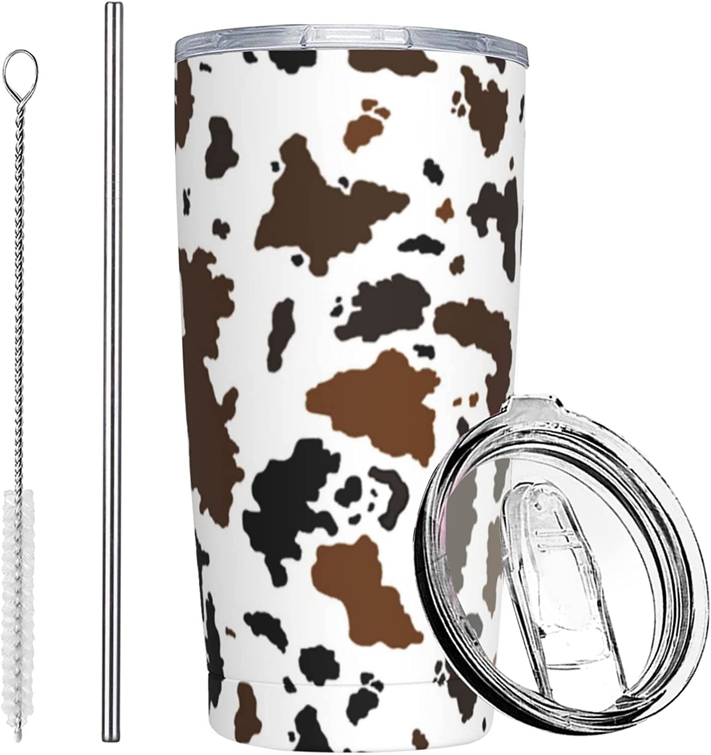 Cow Print Tumbler with Lid and Straw, 20 Oz Cup Stainless Steel ...