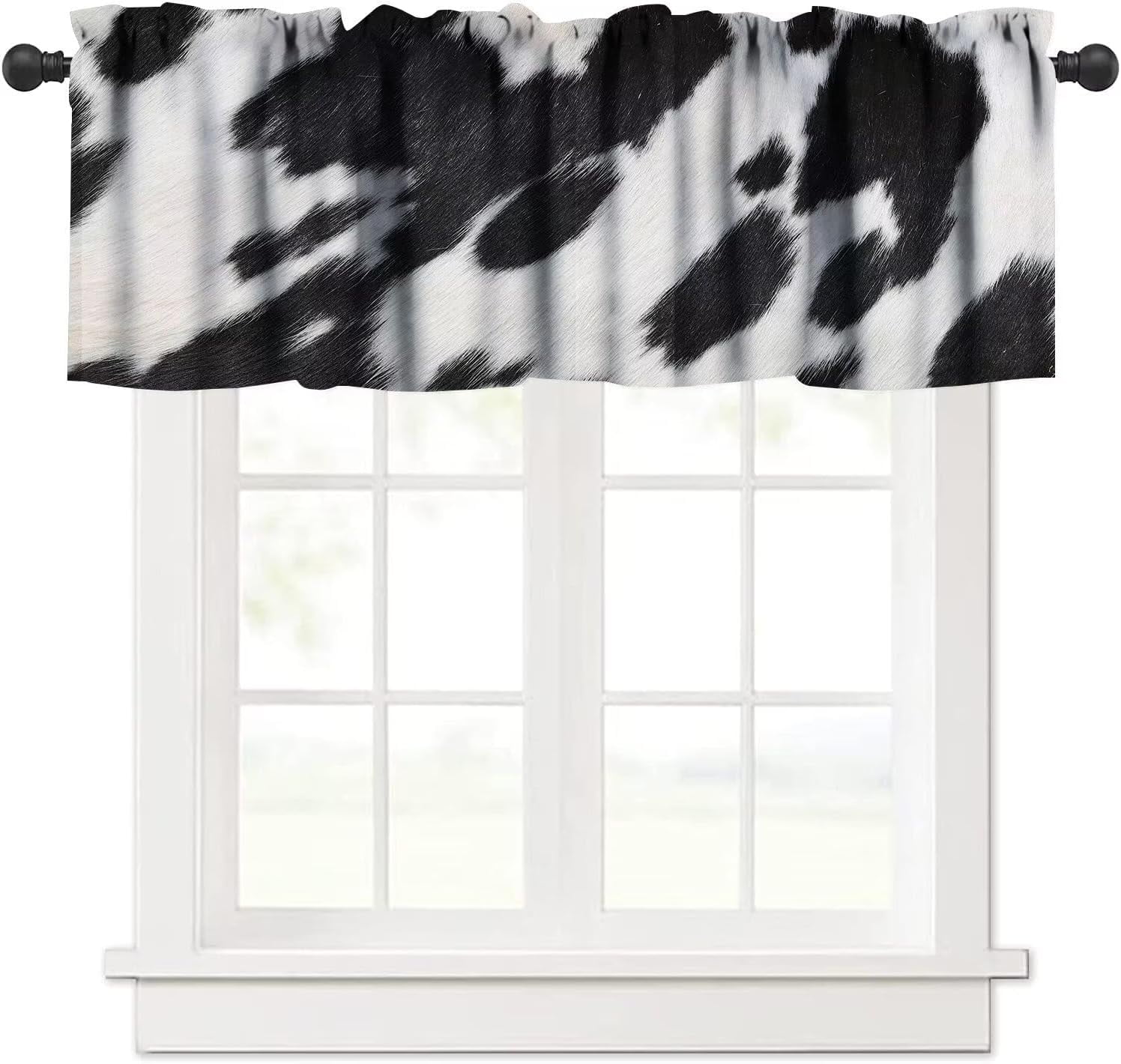 Cow Print Valance Curtain Animal Fur Skin Brown Cowhide Western Farm ...