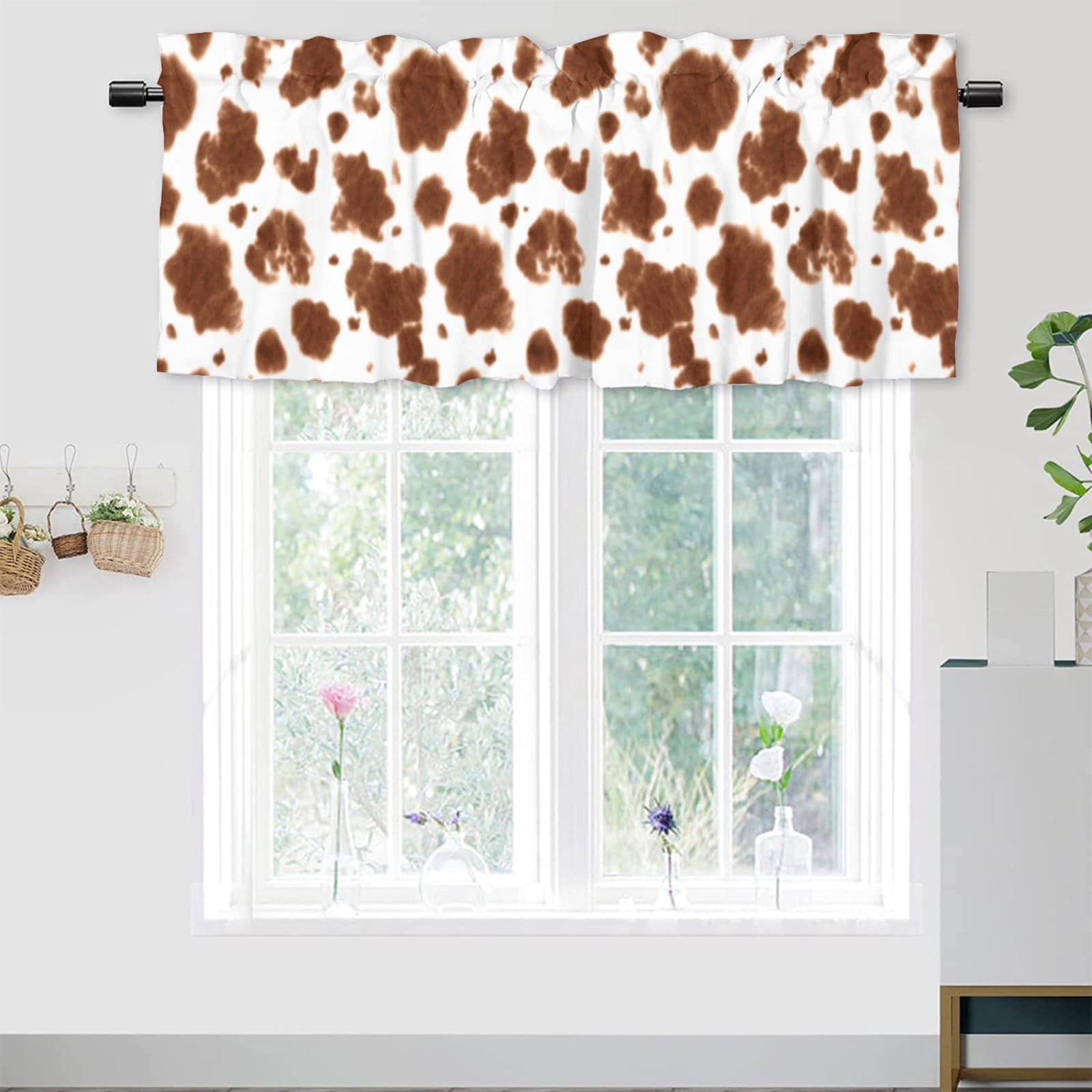 Cow Print Valance Curtain Cattle Skin with Brown Spots Agriculture Cow ...