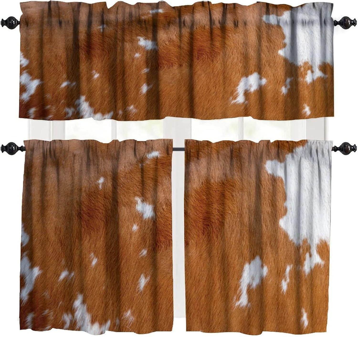 Cow Print Valance Curtain for Kitchen, Rustic Cow Print Brown Animal ...